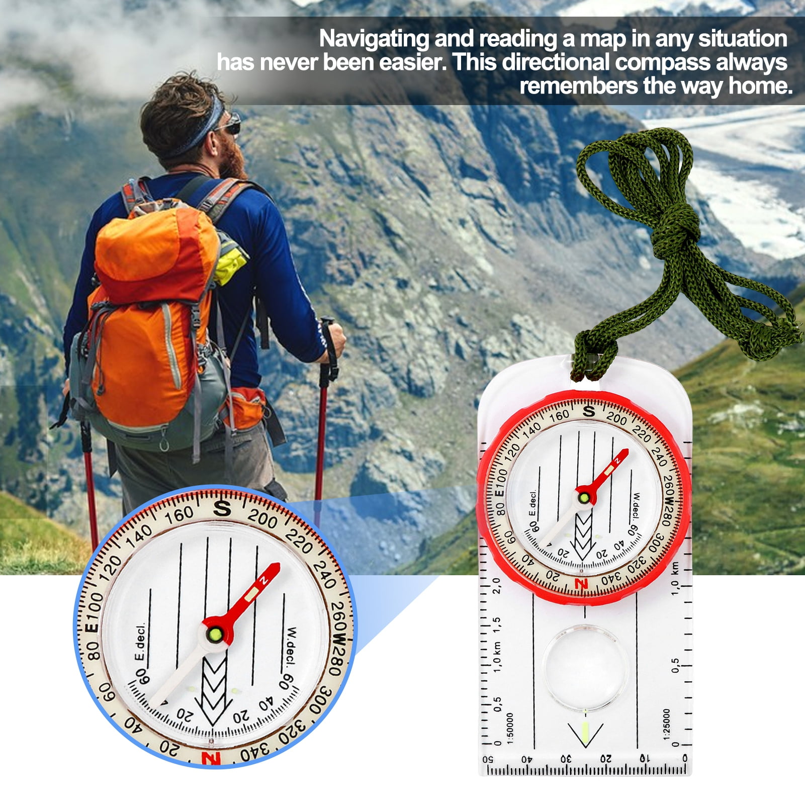 HEVIRGO Outdoor Waterproof Orienteering Compass with Lanyard, Clear ...