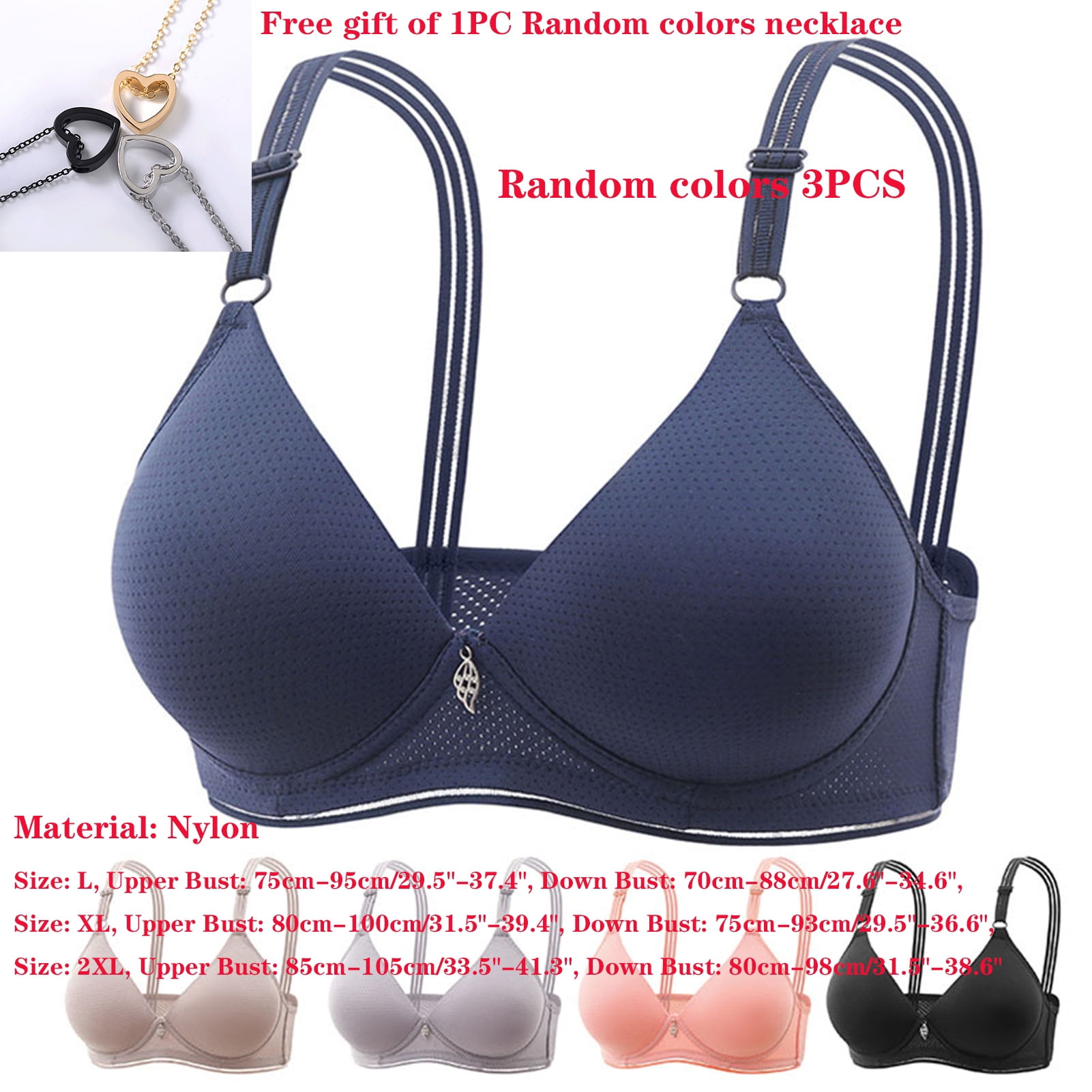 HEVIRGO Random colors 3PCS Women Bra Push Up Thin Padded No Steel Ring ...