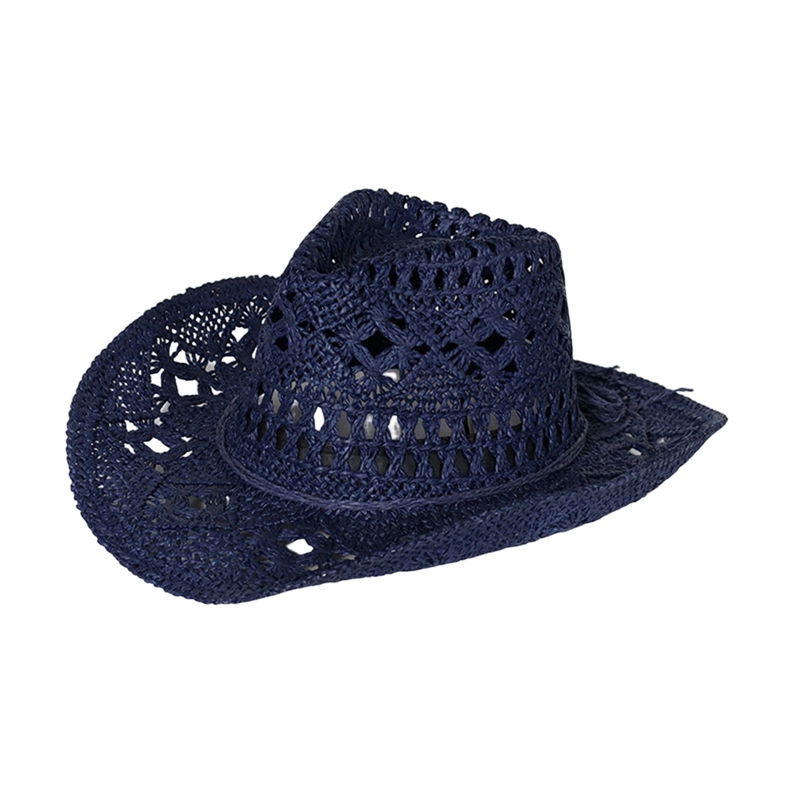 HEVIRGO Straw Hat Ventilated Hollow Round Collapsible Western Cowboy ...