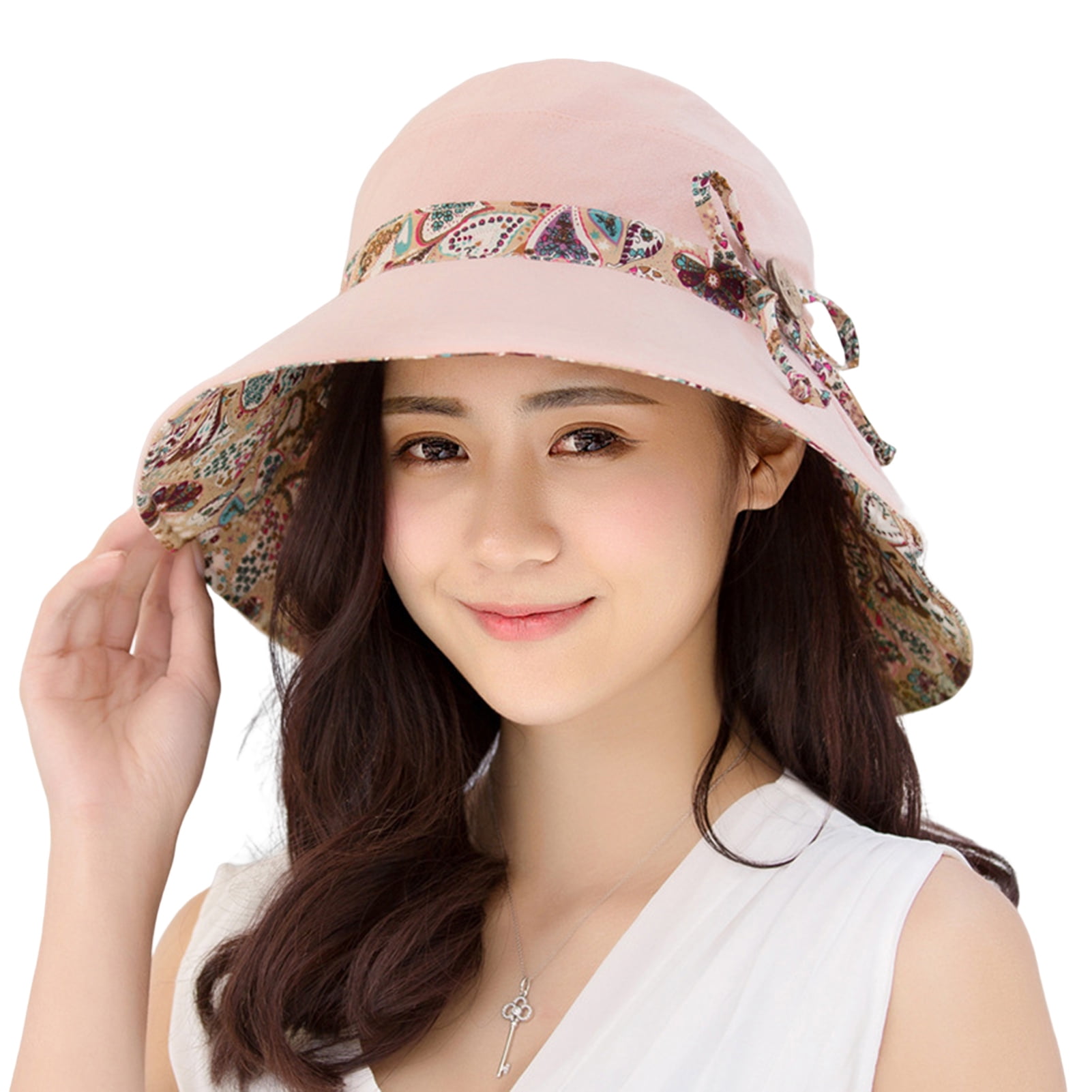 HEVIRGO Sun Hat Fashion Print Wide Brim Temperament Foldable Anti Sun ...