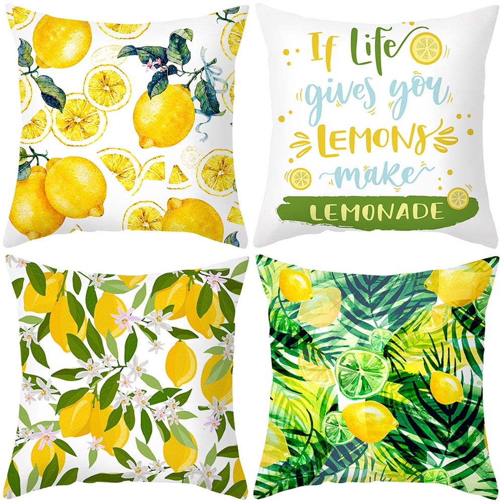 HEVIRGO Throw Pillow Cover, 45x45cm Lemon Orange Print Throw Pillow ...