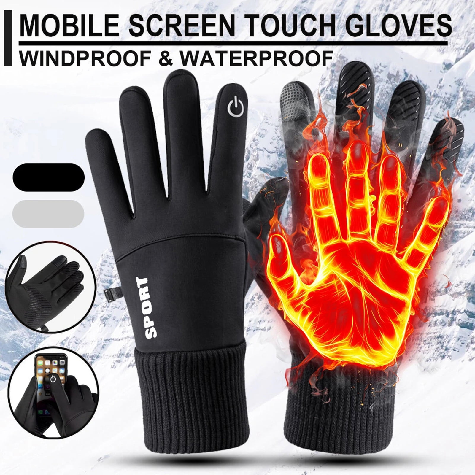 HEVIRGO Winter Warm Waterproof Touch Screen Gloves, Windproof Non-Slip ...