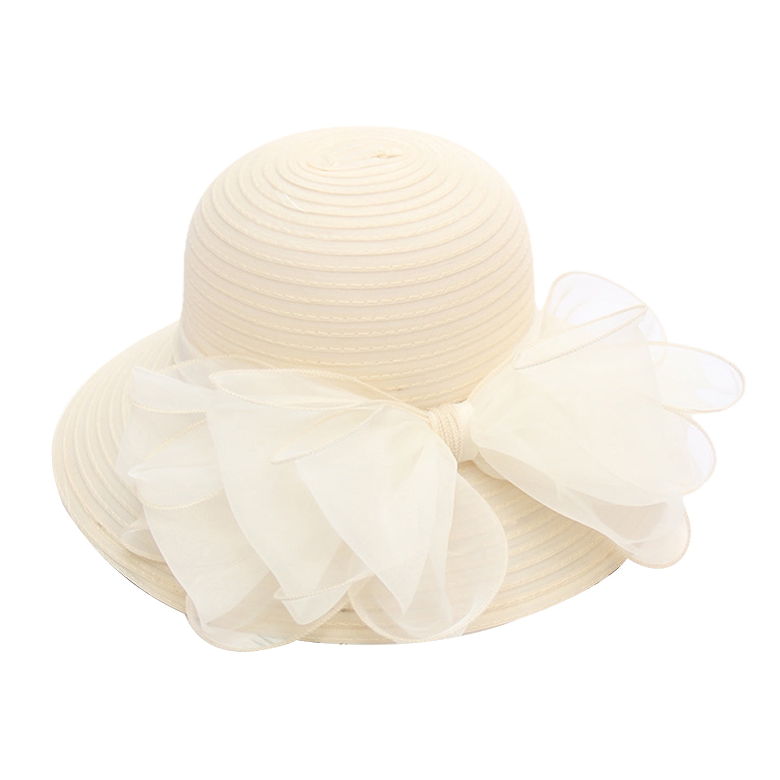 HEVIRGO Women Church Cap Bow Wide Brim Summer Foldable Bowknot Hat for ...