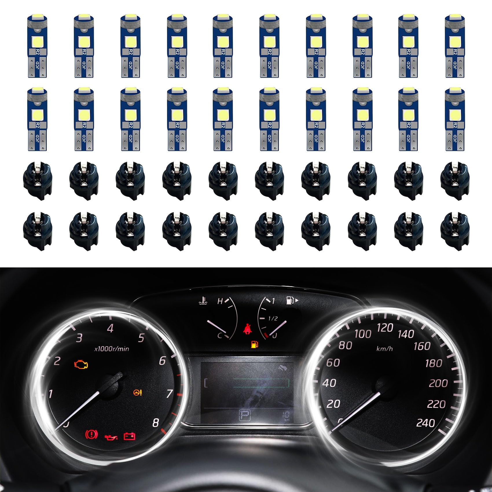 HEVLE T5 LED Lights for Car BSL1 Dashboard, T5 37 74 LED Bulb with ...