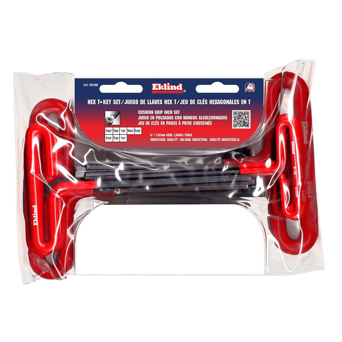 Eklind Tool 53168 8 Piece 6" Cushion Grip SAE Hex T-Key Set - Walmart.com