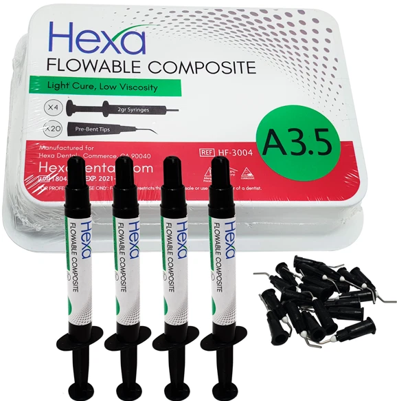 HEXA Light-Cure Flowable Composite – A3.5 Shade, 4 Syringes (2g Each ...