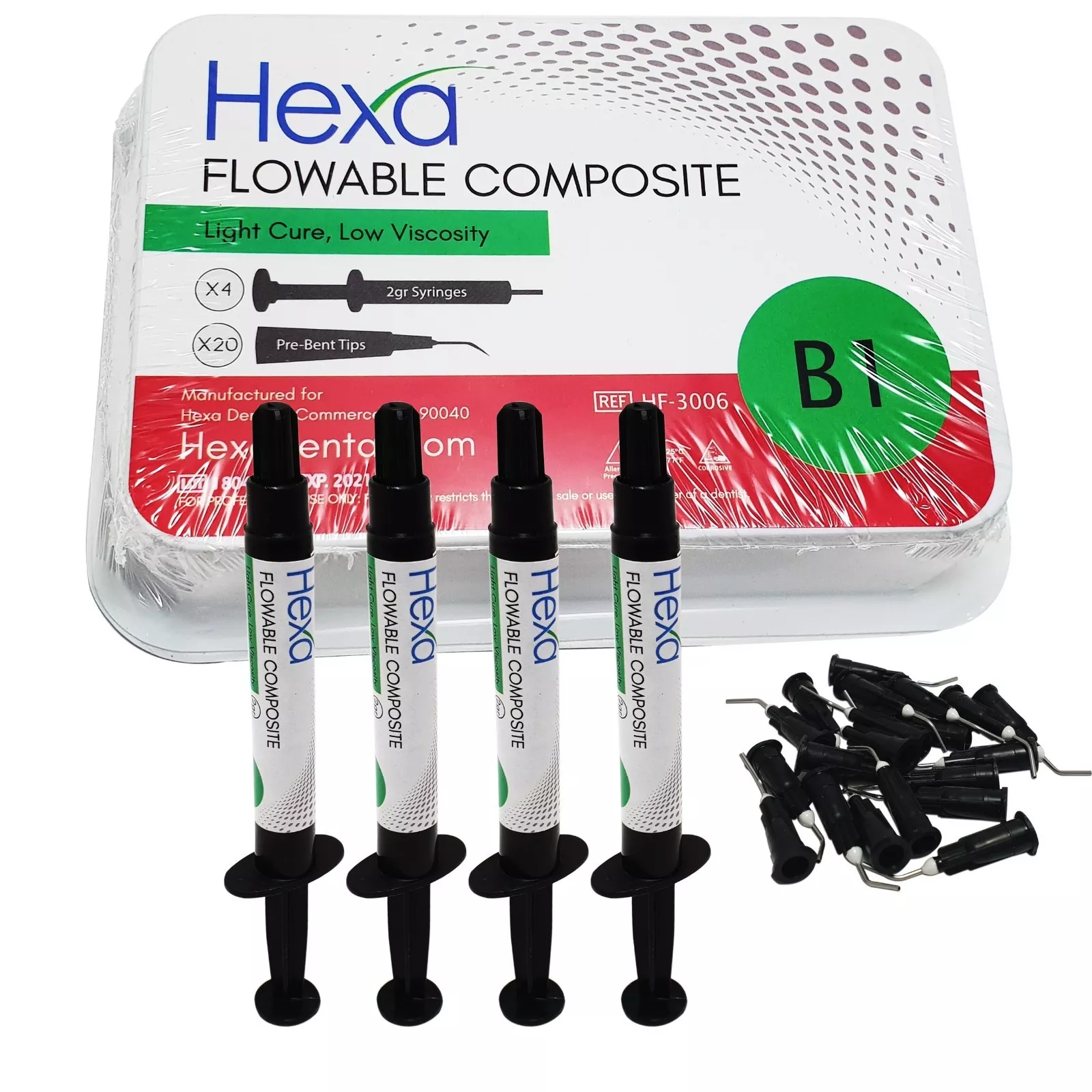 HEXA Light-Cure Flowable Composite – BI Shade, 4 Syringes (2g Each ...
