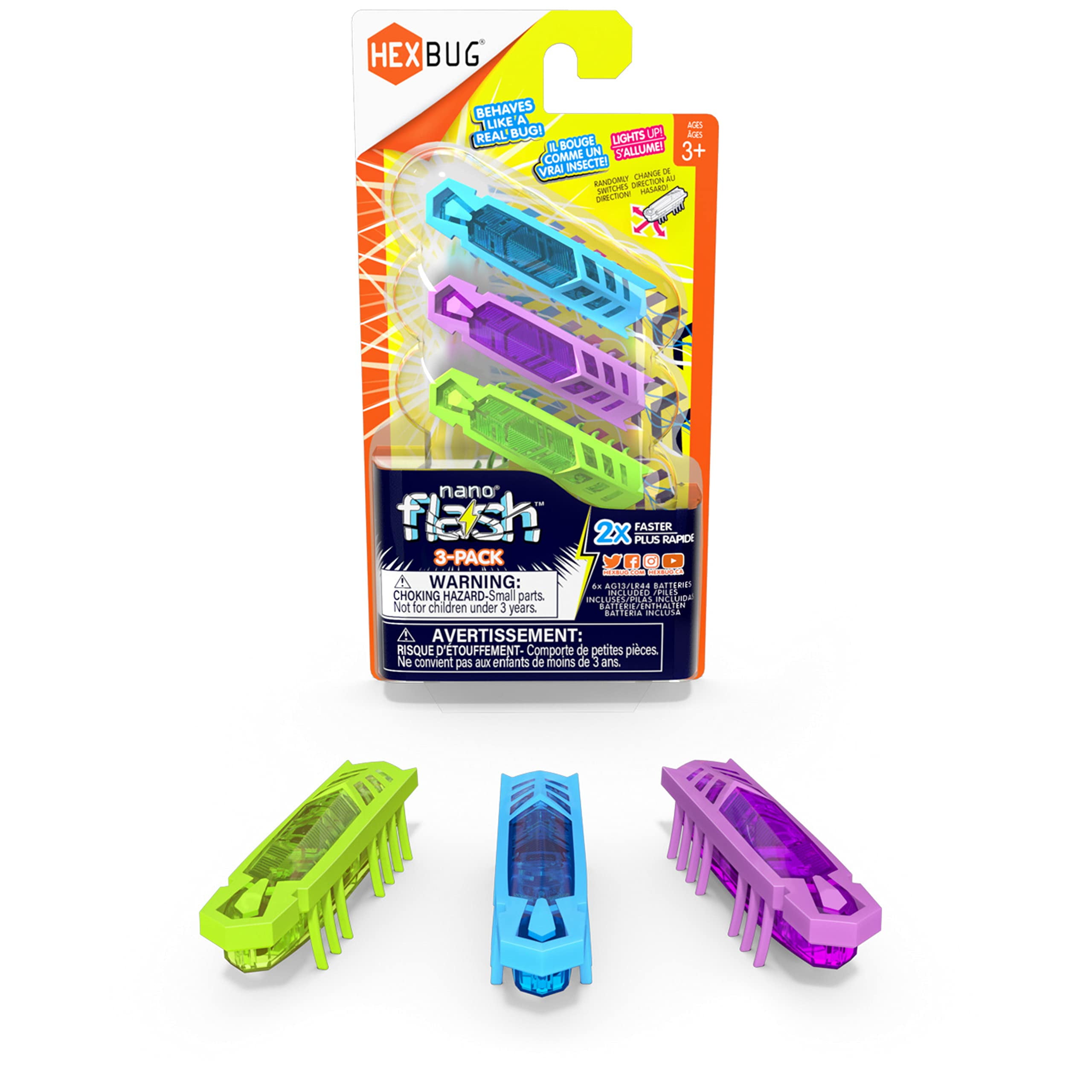 HEXBUG Flash Nano 3-Pack, Light-Up Sensory Toys for Kids & Cats with Vibration Technology, STEM ...