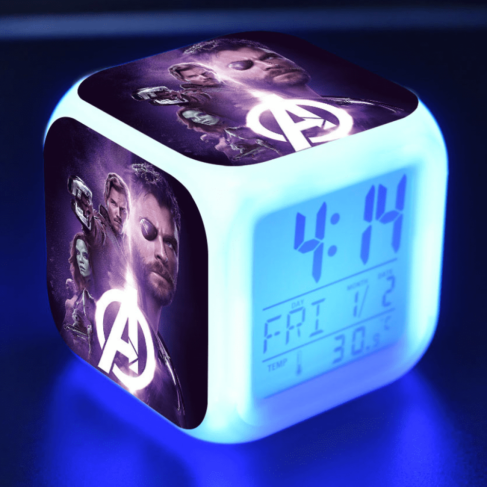HEXNNHA Digital Alarm Clock for Kids, Cartoon Avengers Pattern 7 LED ...