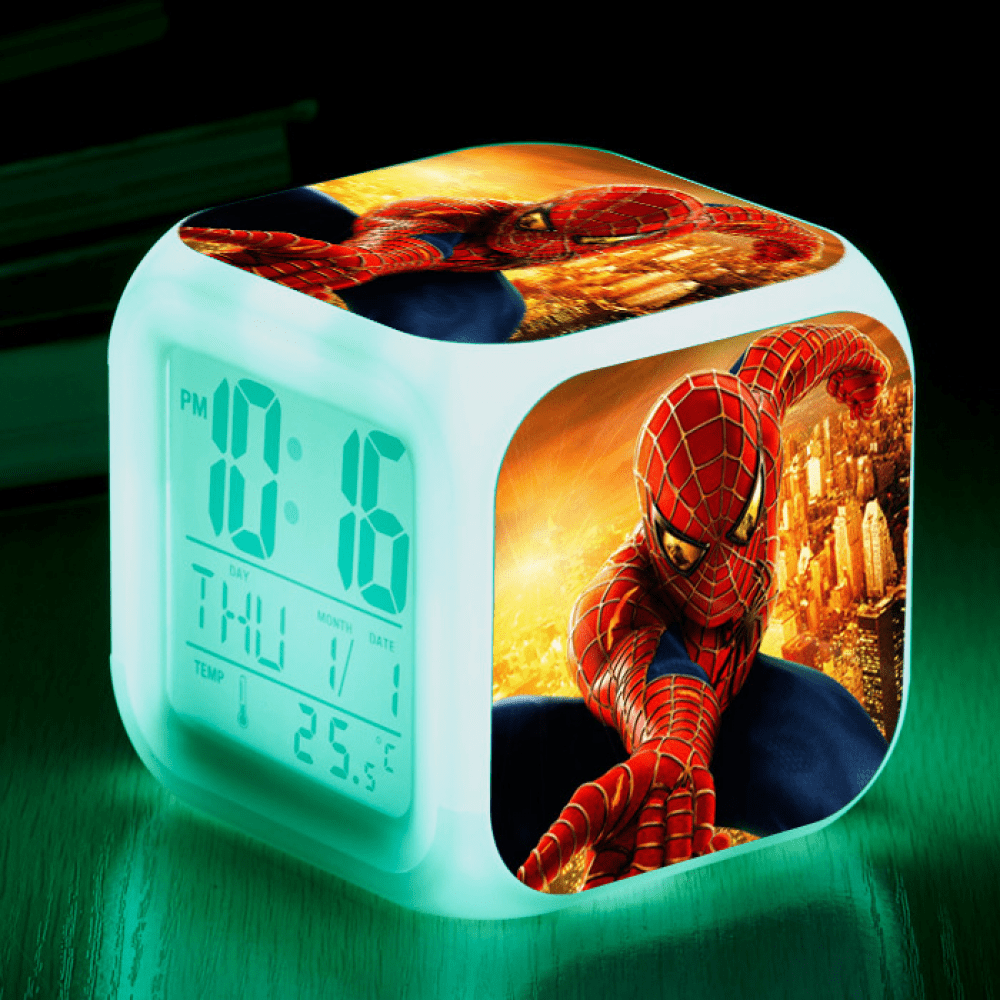 HEXNNHA Digital Alarm Clock for Kids, Cartoon Spider-Man Pattern 7 LED ...