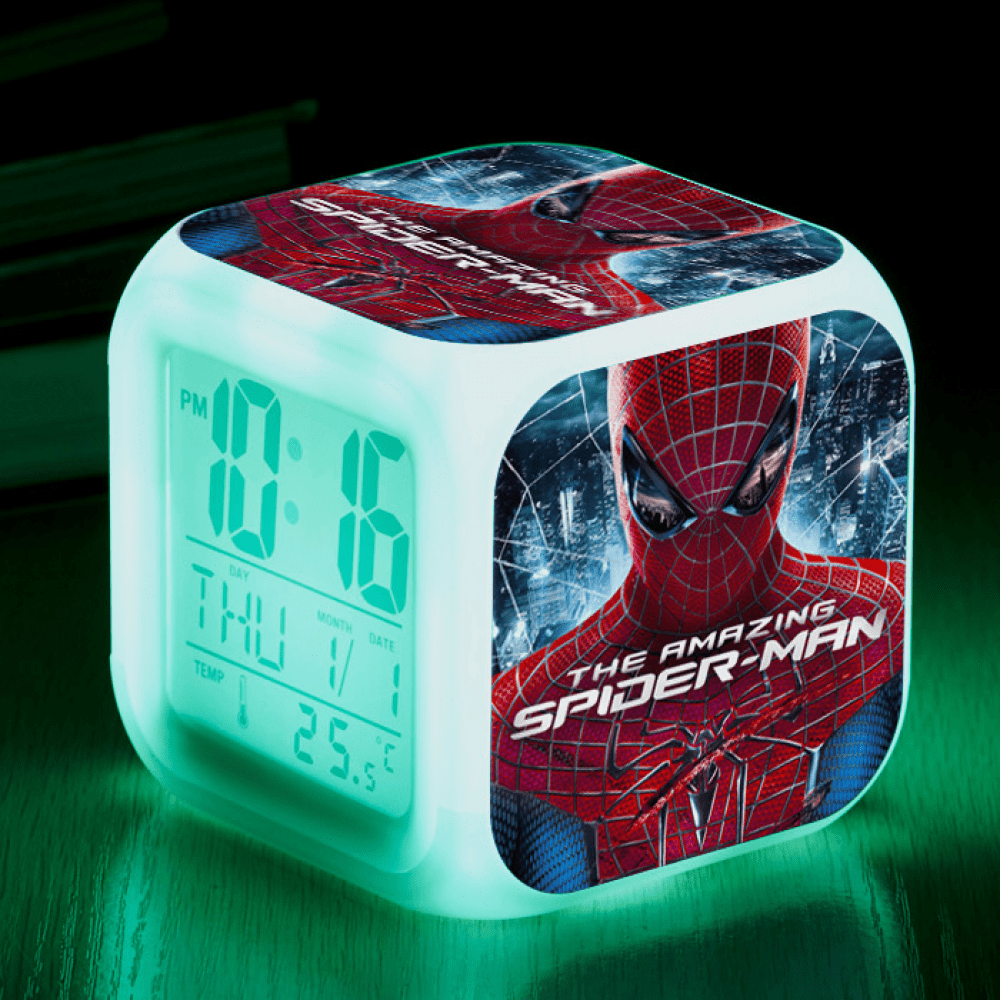 HEXNNHA Digital Alarm Clock for Kids, Cartoon Spider-Man Pattern 7 LED ...
