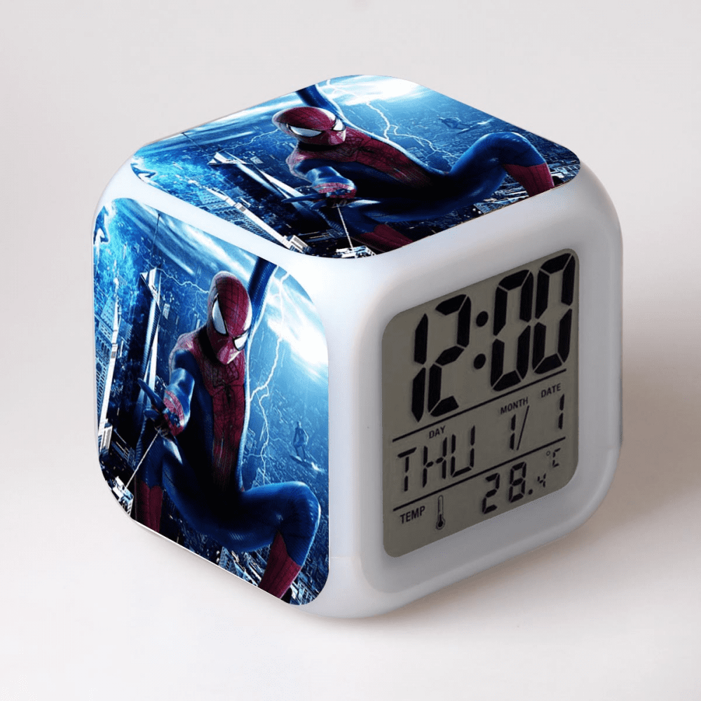 HEXNNHA Digital Alarm Clock for Kids, Cartoon Spider-Man Pattern 7 LED ...