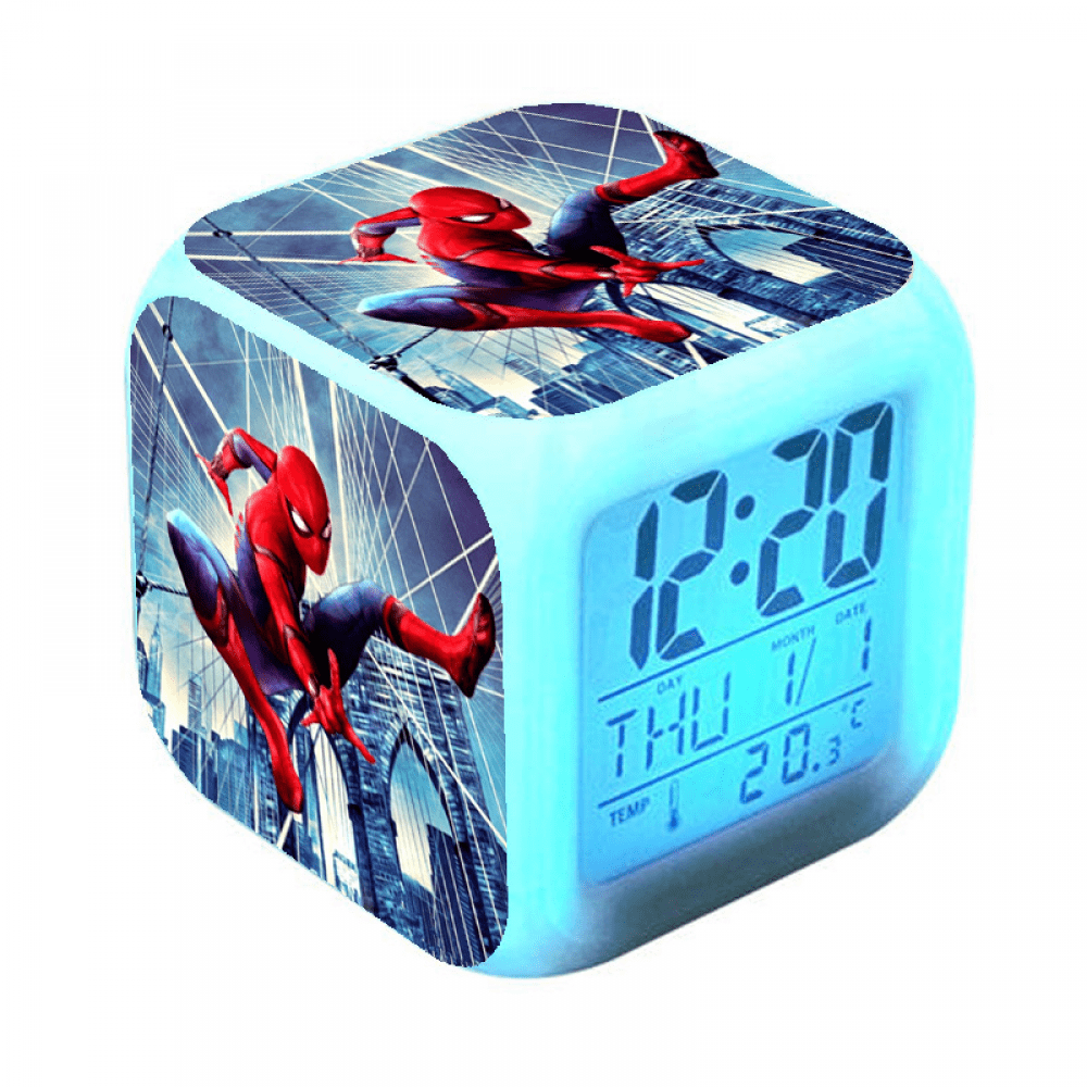HEXNNHA Digital Alarm Clock for Kids, Cartoon Spider-Man Pattern 7 LED ...