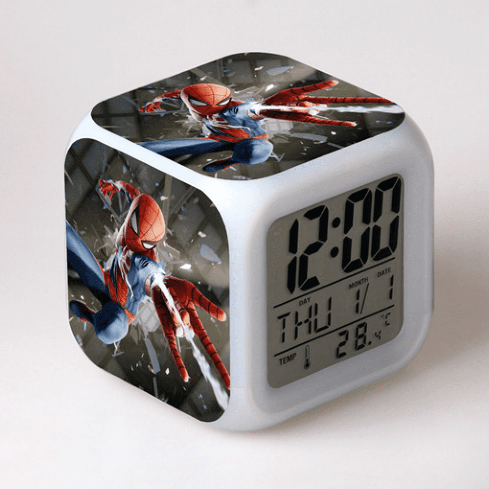 HEXNNHA LED Alarm Clock Spider-Man Pattern Creative Desk Table Clock ...