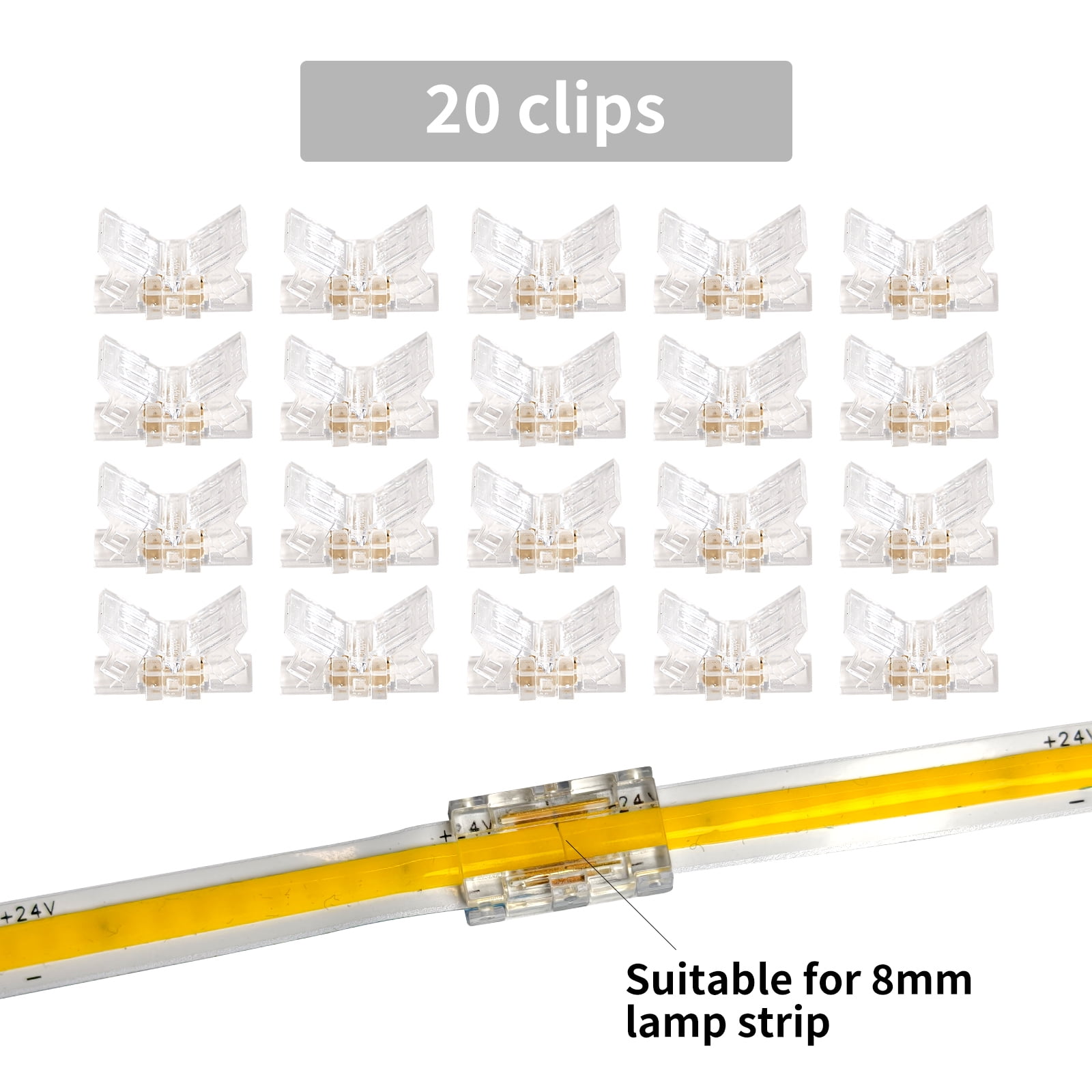 HEYAN 2 Pin 8mm LED Strip to Strip Connectors 20 Pcs Solderless ...