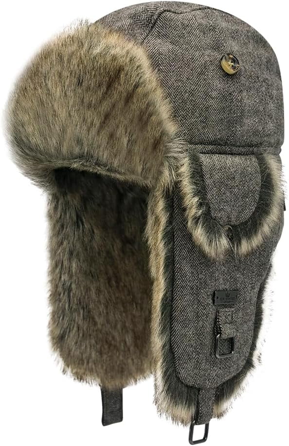 HEYANN Winter Trapper Hat,Wool Faux Fur Aviator Ski Trapper Trooper ...
