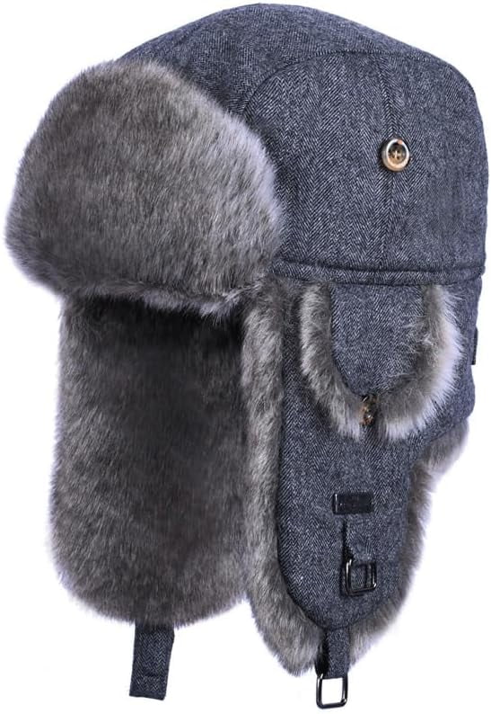 HEYANN Winter Trapper Hat,Wool Faux Fur Aviator Ski Trapper Trooper ...