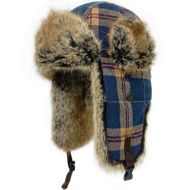 HEYANN Winter Trapper hat,Russian Ushanka Plaid Faux Fur Fuzzy for Men ...