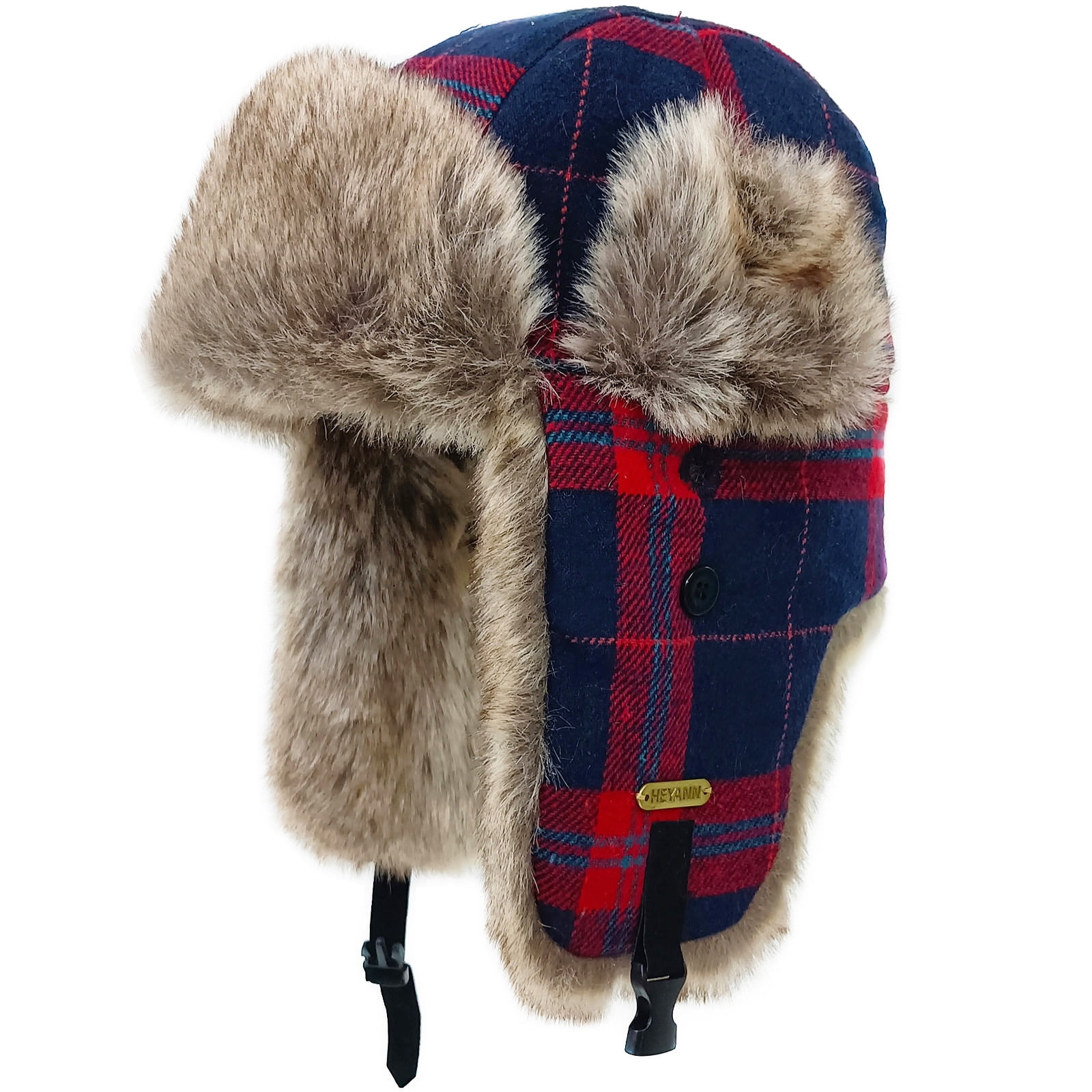 HEYANN Winter Trapper hat,Russian Ushanka Plaid Faux Fur Fuzzy for Men ...