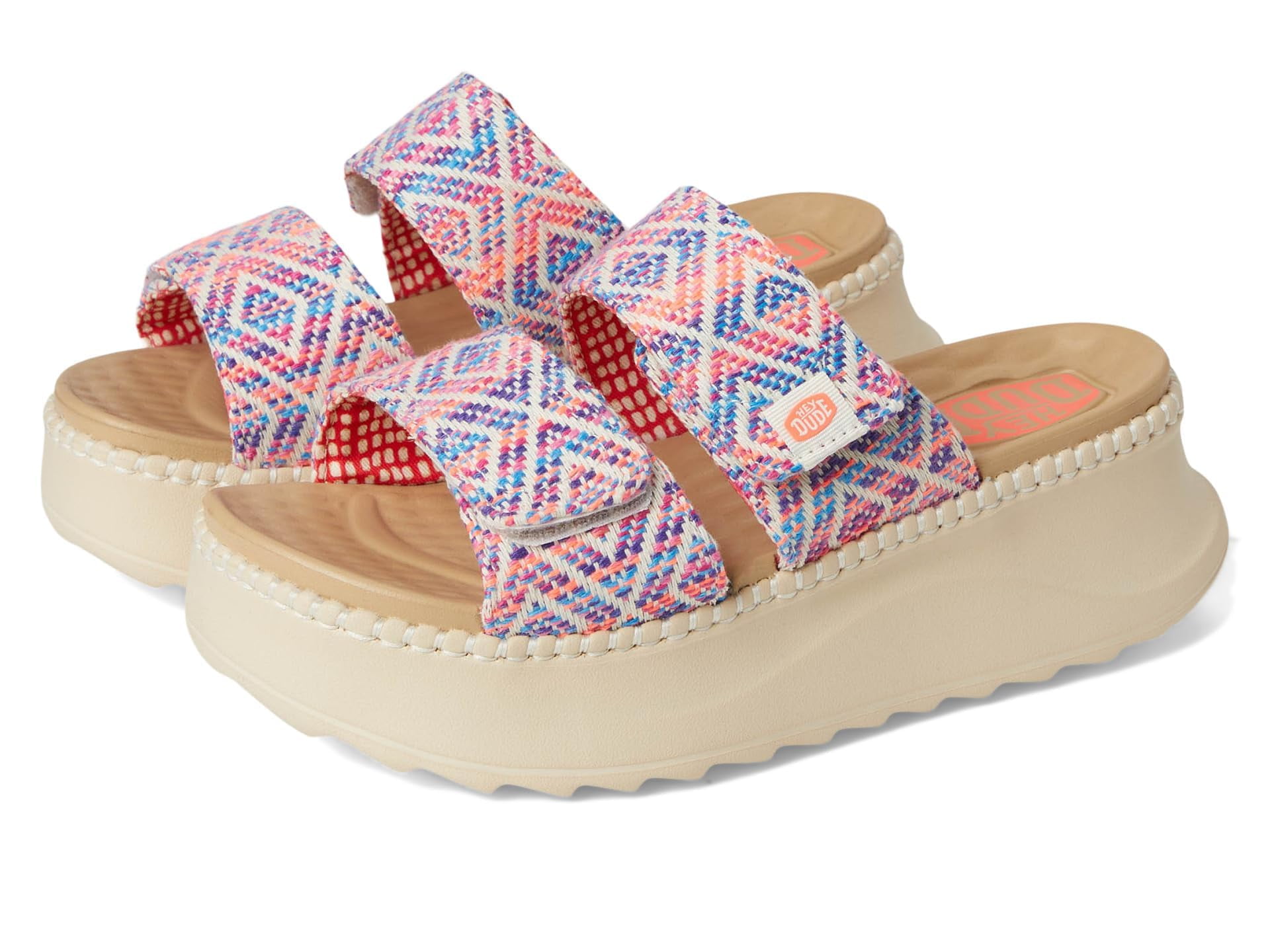 HEYDUDE Women's Delray Slide Surf Baja Blue/Pink/Multi 6 Medium