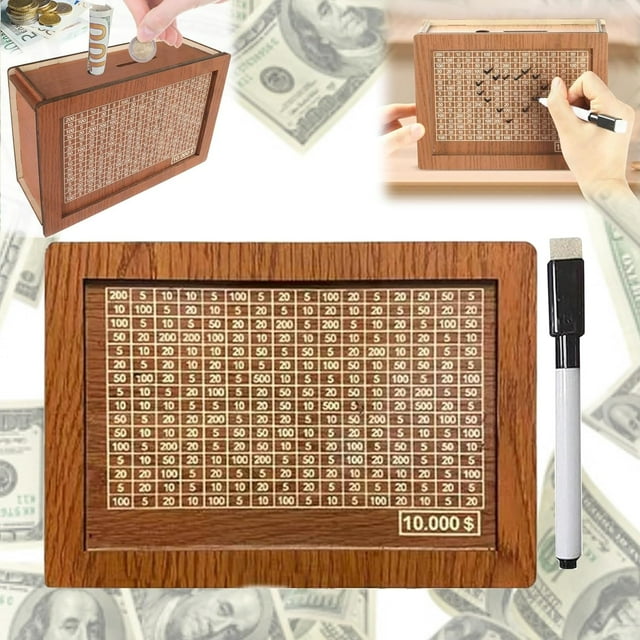 HEYMKGO $10000 Cash Vault Wooden Savings Box, Kids' Money Bank, Coin ...