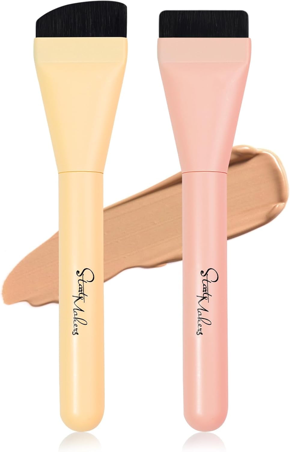 HEYMKGO 2Pcs Flat Foundation Makeup Brushes, Ultra Thin Slanted Angled ...