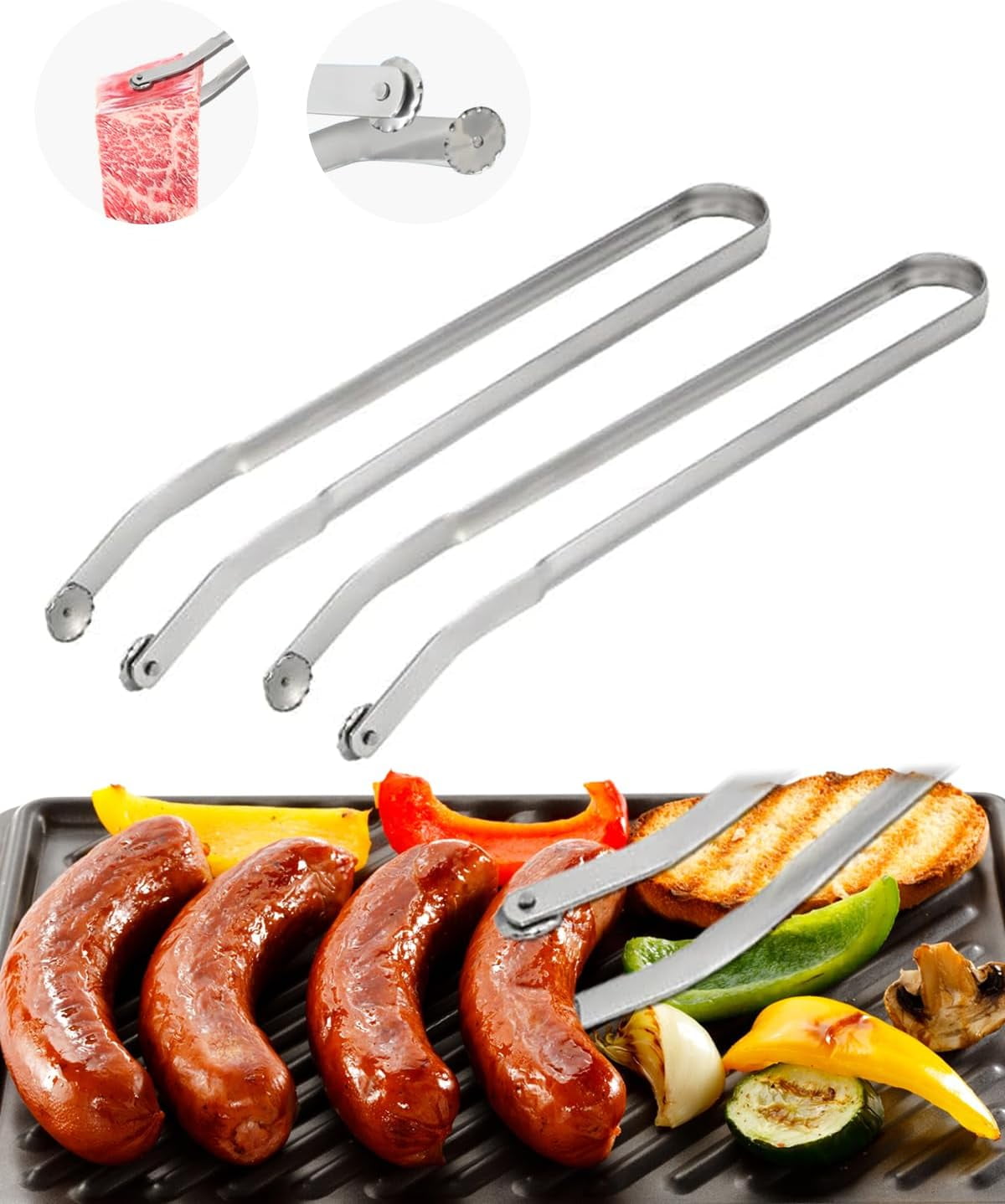 HEYMKGO BBQ Sausage Cooking Rotating Tongs, Tongs for Grilling, Flip ...