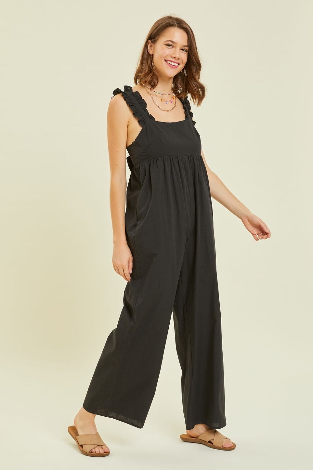 HEYSON Full Size Ruffled Strap Back Tie Wide Leg Jumpsuit - Walmart.com