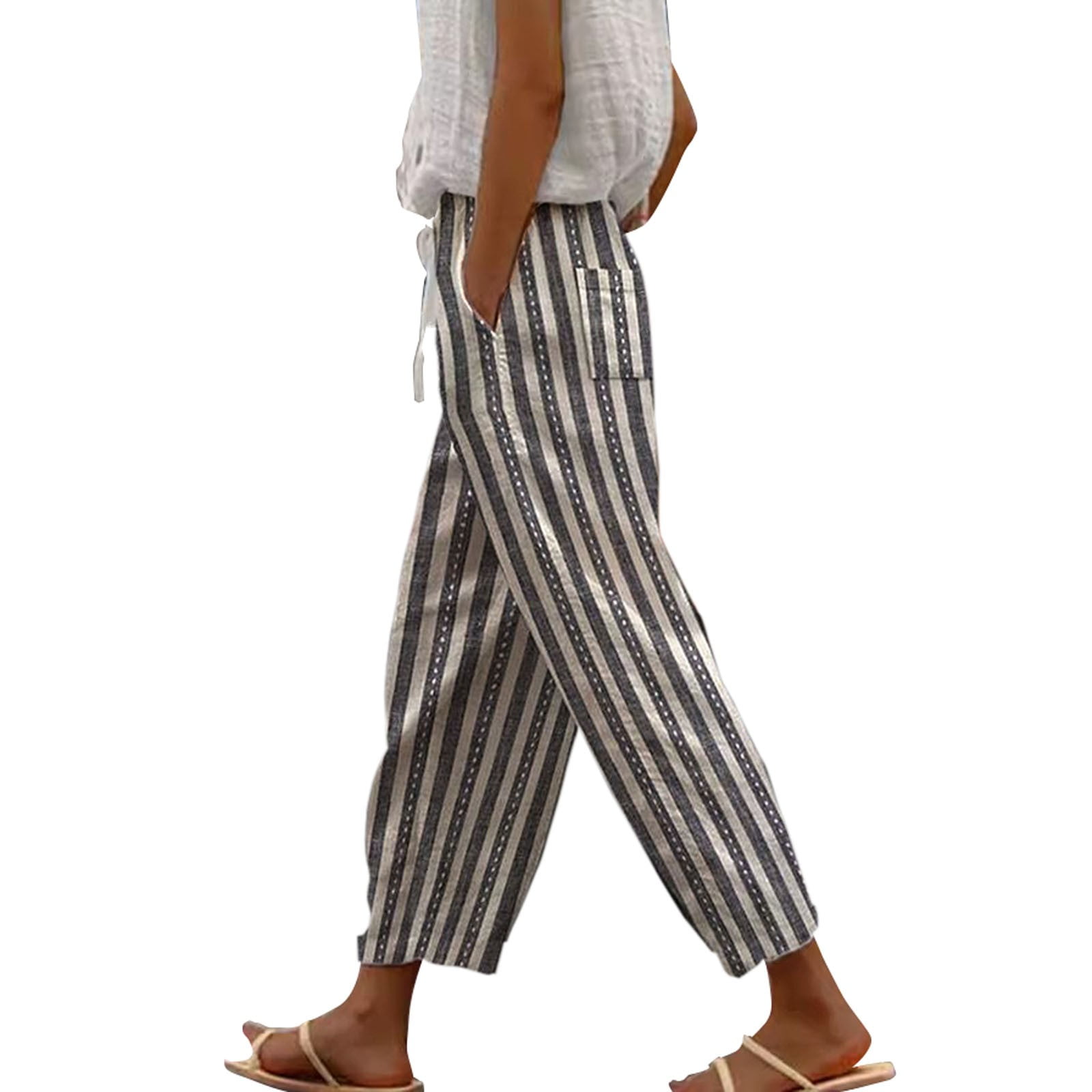 HEZHUONE 2024 Deals Of The Day Striped Side Buttons Capri Pants Wrap ...