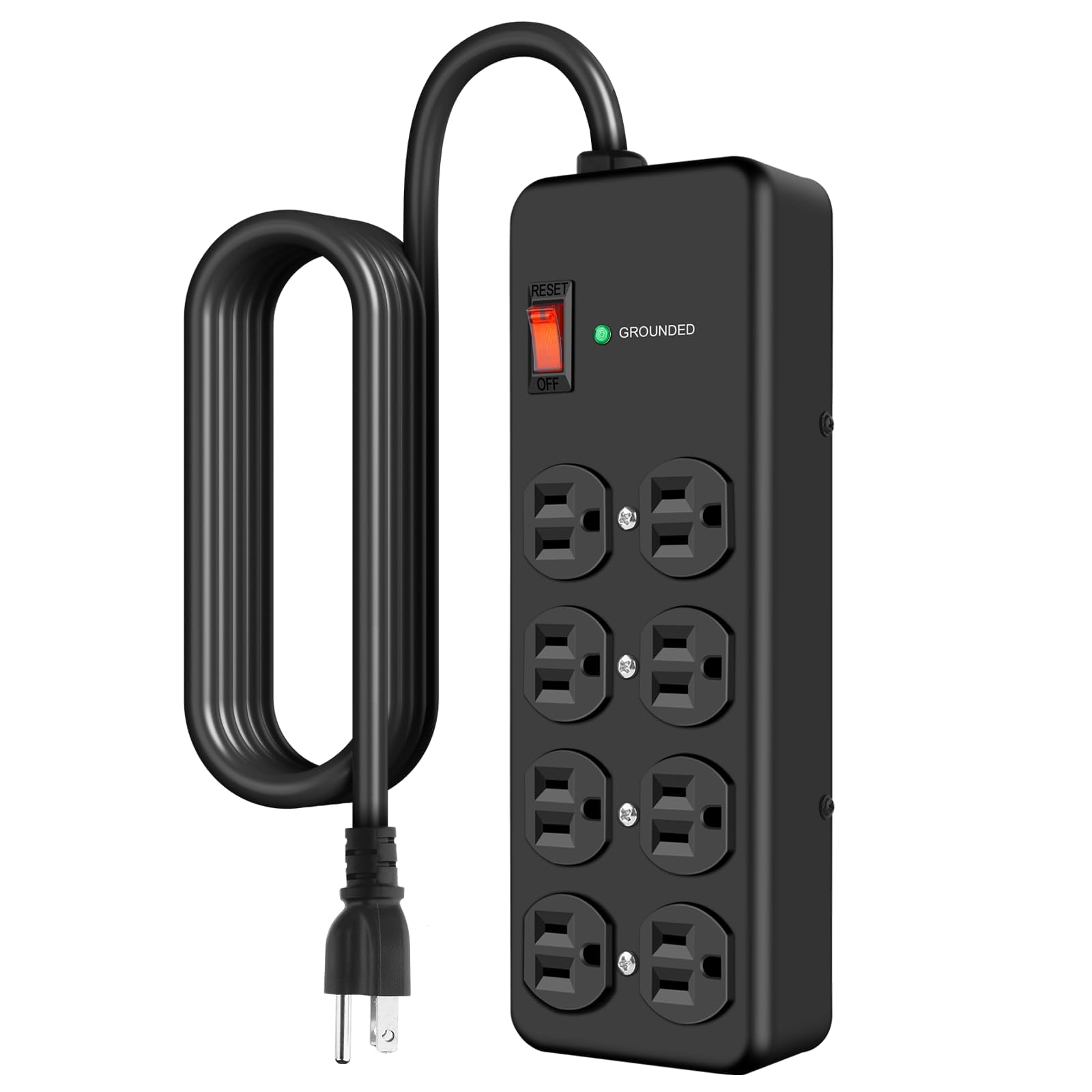 HEZI 8 Outlet Heavy Duty Power Strip, 15Amp Metal Mountable Surge ...