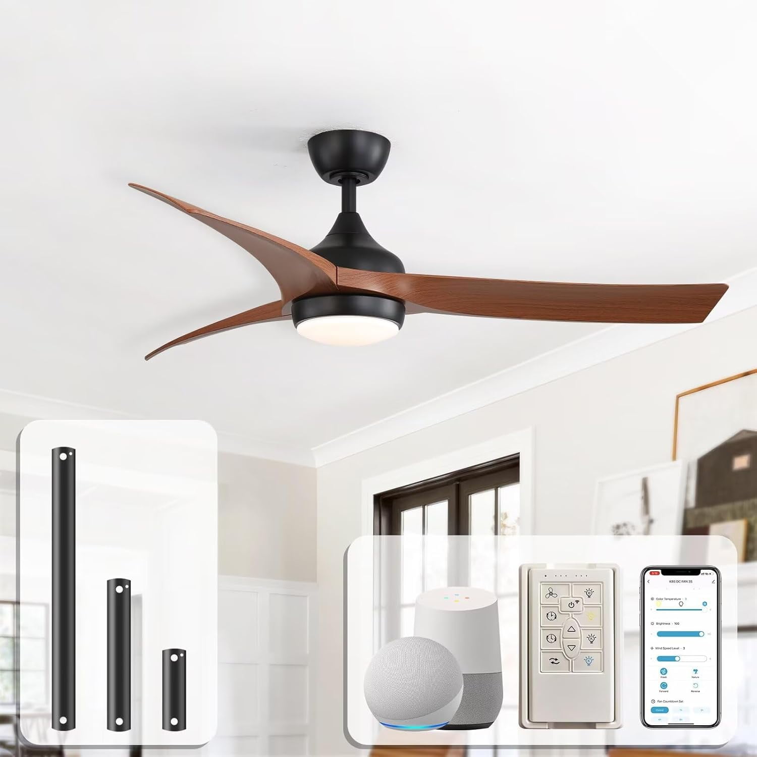 HEZS 52 Inch Smart Ceiling Fan, Outdoor Ceiling Fans with Lights Remote ...
