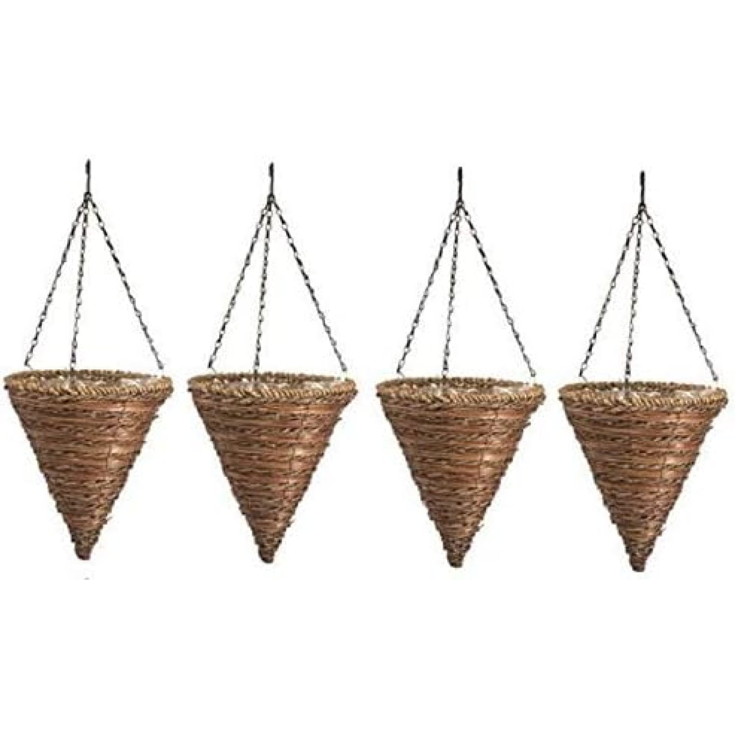 HElectQRIN 12" Rope & Fern Wicker Cone Hanging Basket Planters, Indoor ...