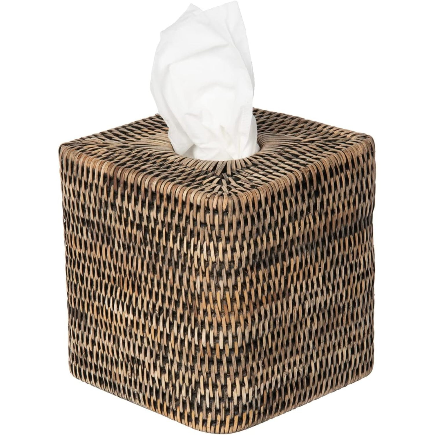 HElectQRIN La Jolla Rattan Square Tissue Box Cover, Black-Wash ...