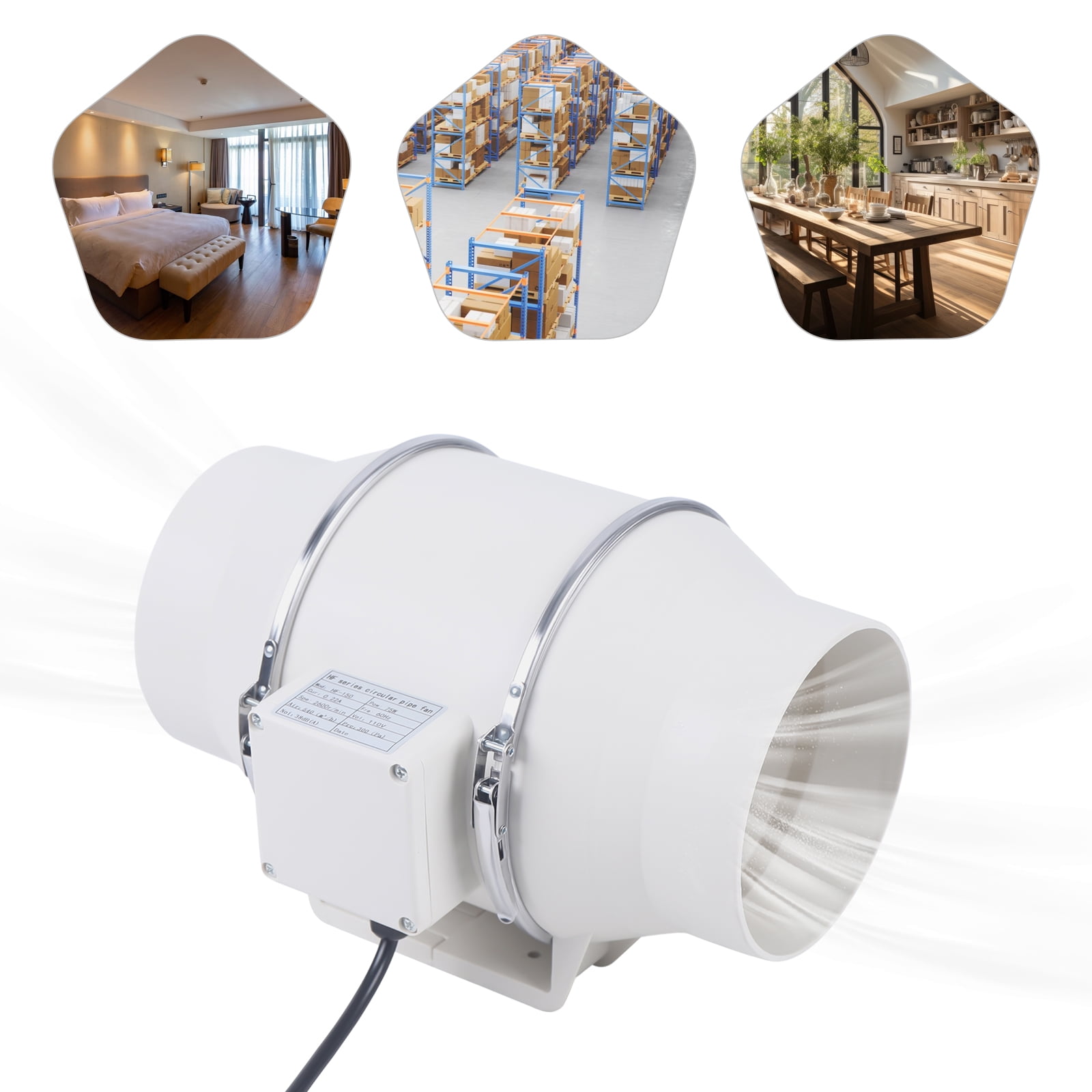 HF-150 6inch Inline Ventilation Fan Air Circulation Vent Exhaust Blower ...