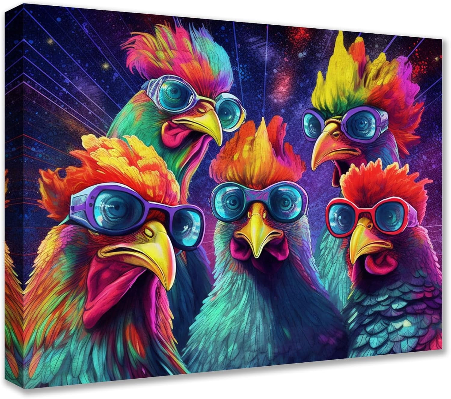 HFDF 1 Piece Five Roosters with Sunglasses Kitchen Decor Chicken Canvas ...