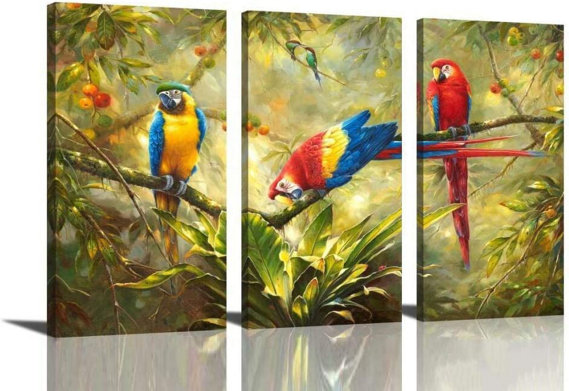 HFDF 3 Panels Parrot Wall Art: Tropical Rain Forest Animal Picture ...