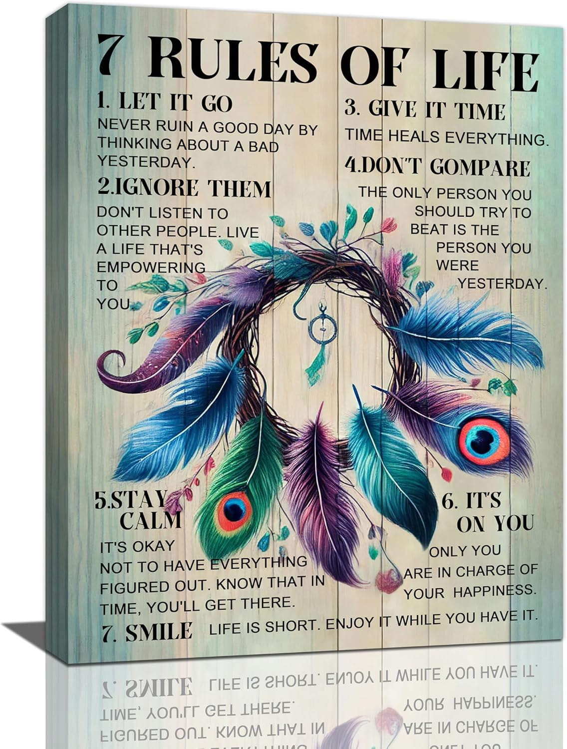 HFDF 7 Rules of Life Wall Art Motivational Dreamcatcher Pictures Wall ...