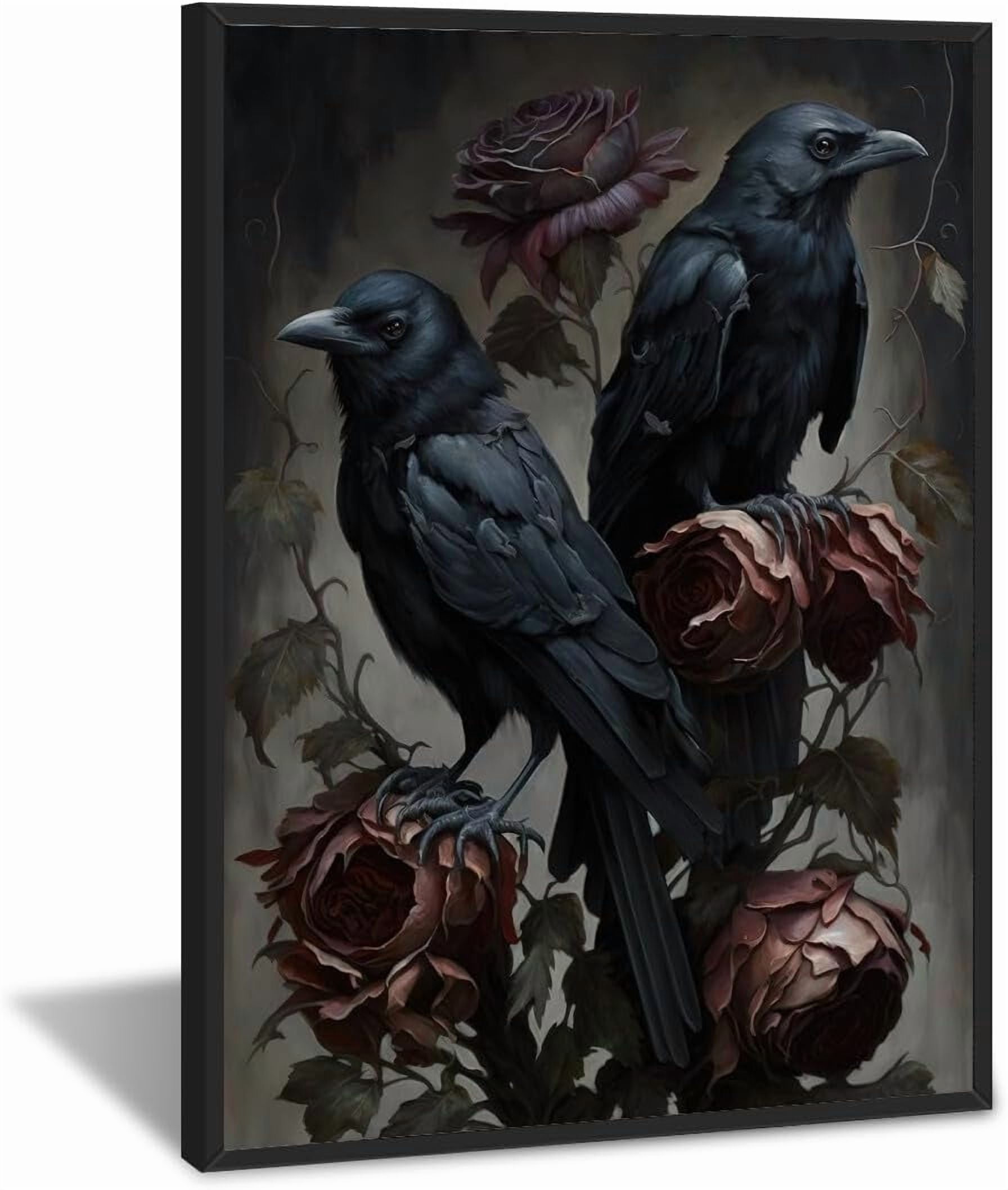 HFDF Academic Wall Art - Black Crow & Roses Poster Gothic Halloween ...