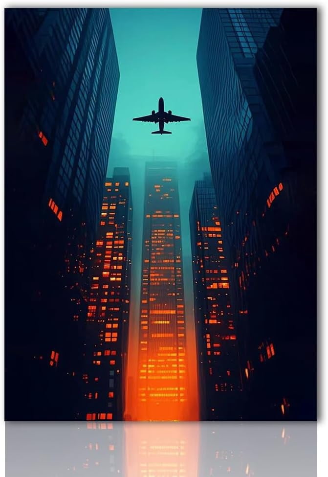 HFDF Airplane Canvas Wall Art, Aircraft Flying Decor Along With Sunset ...