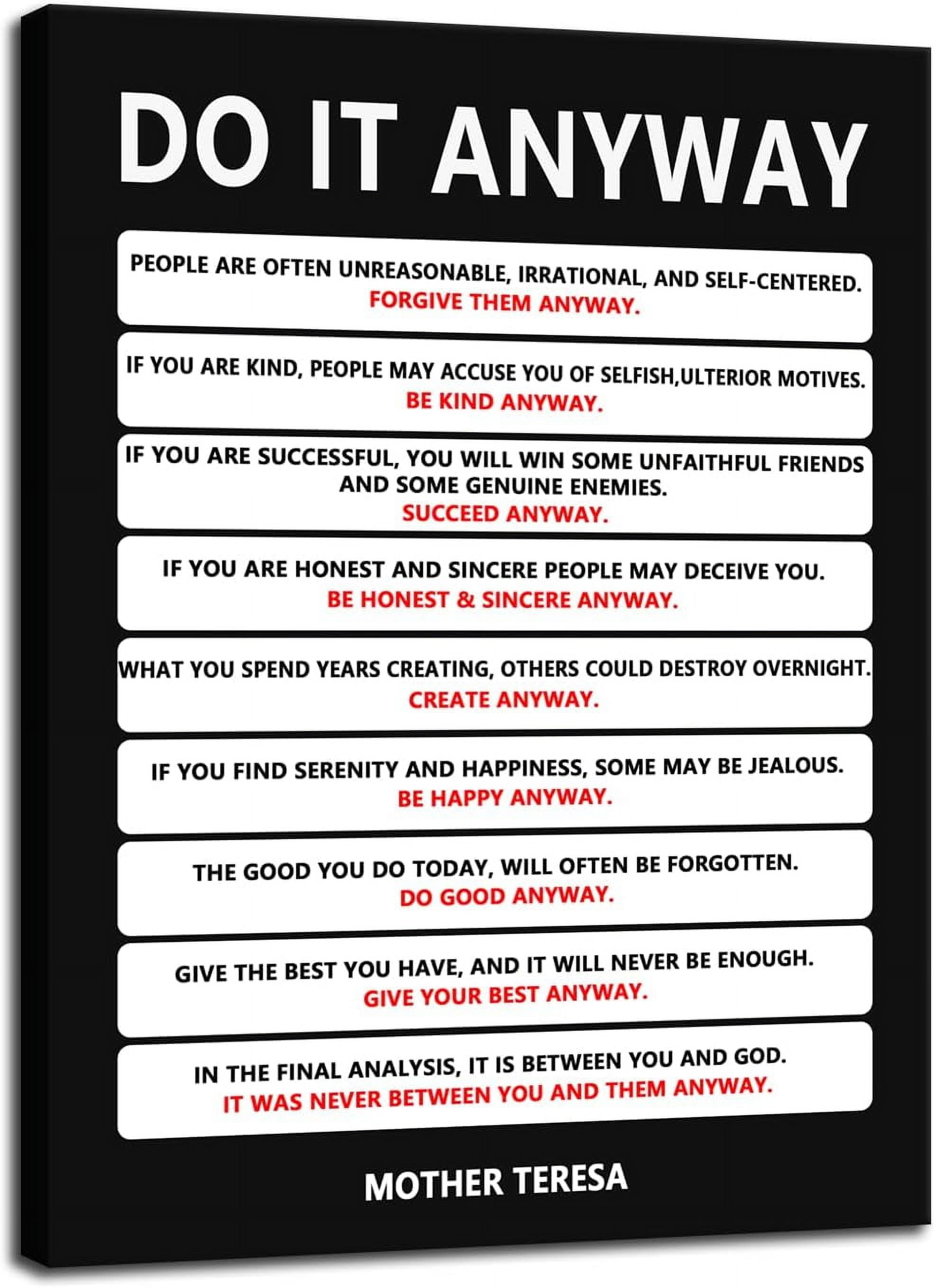 HFDF Do It Anyway Motivational Wall Artspirational Poster Mother Teresa ...