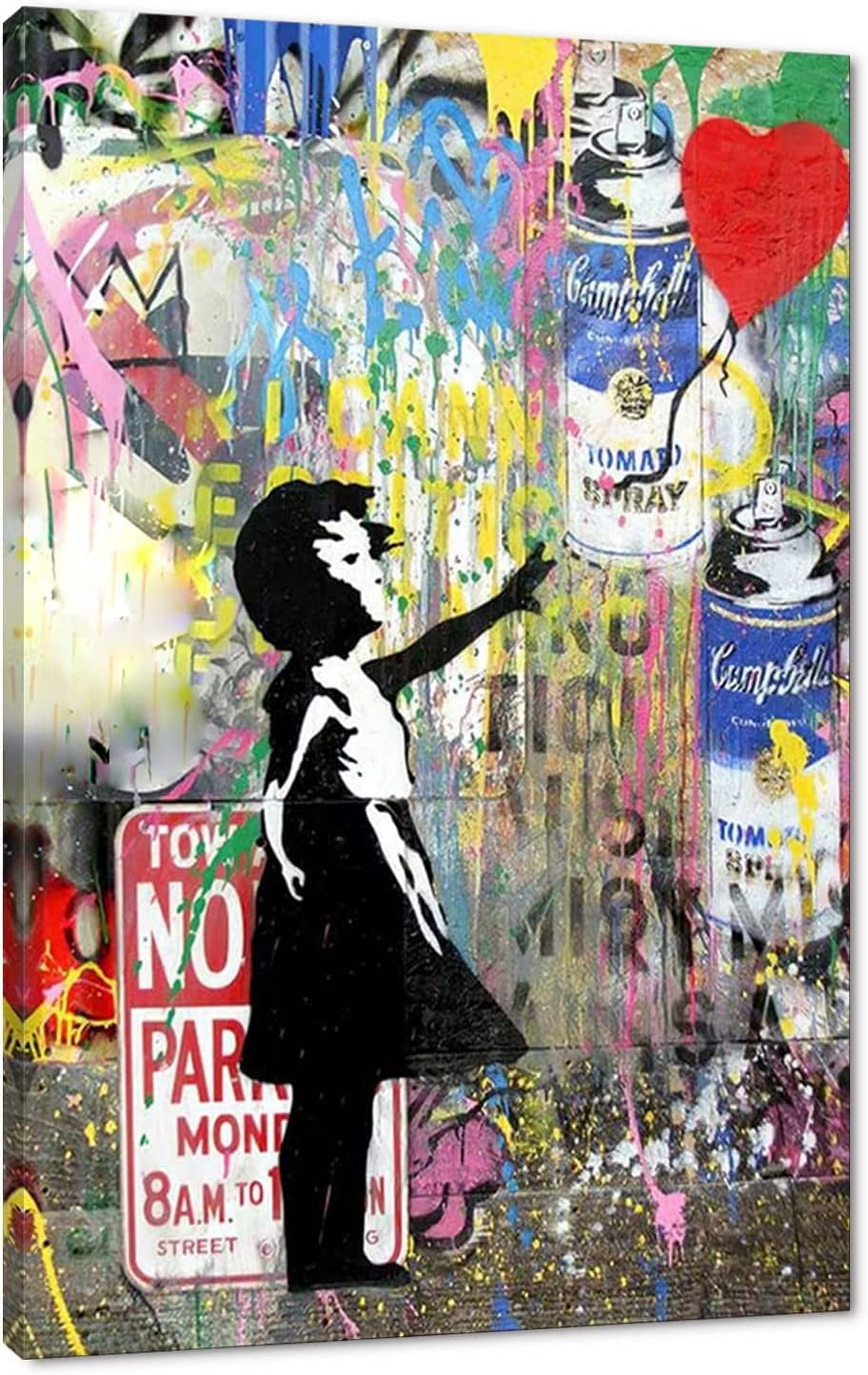 HFDF Banksy Wall Art Canvas, Girl and Balloon Picture, Graffiti Poster ...