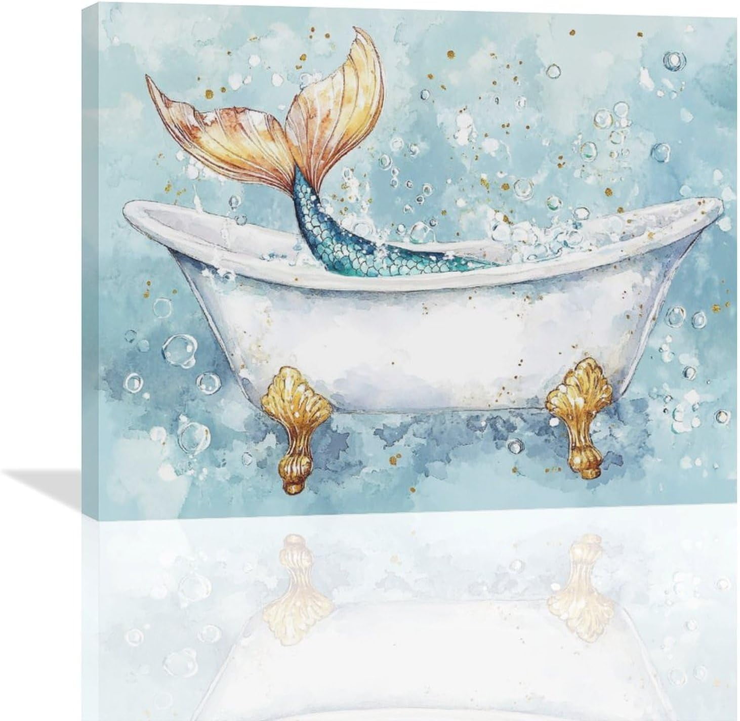 HFDF Bathroom Mermaid Wall Art Mermaid Tail Wall Decor Blue Bathtub ...