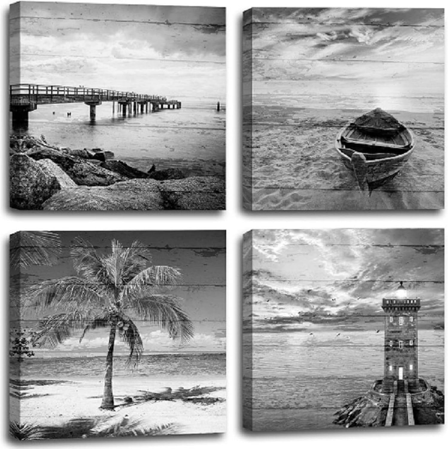 HFDF Black and White Beach Wall Art Seascape Scenery Canvas Wall ...