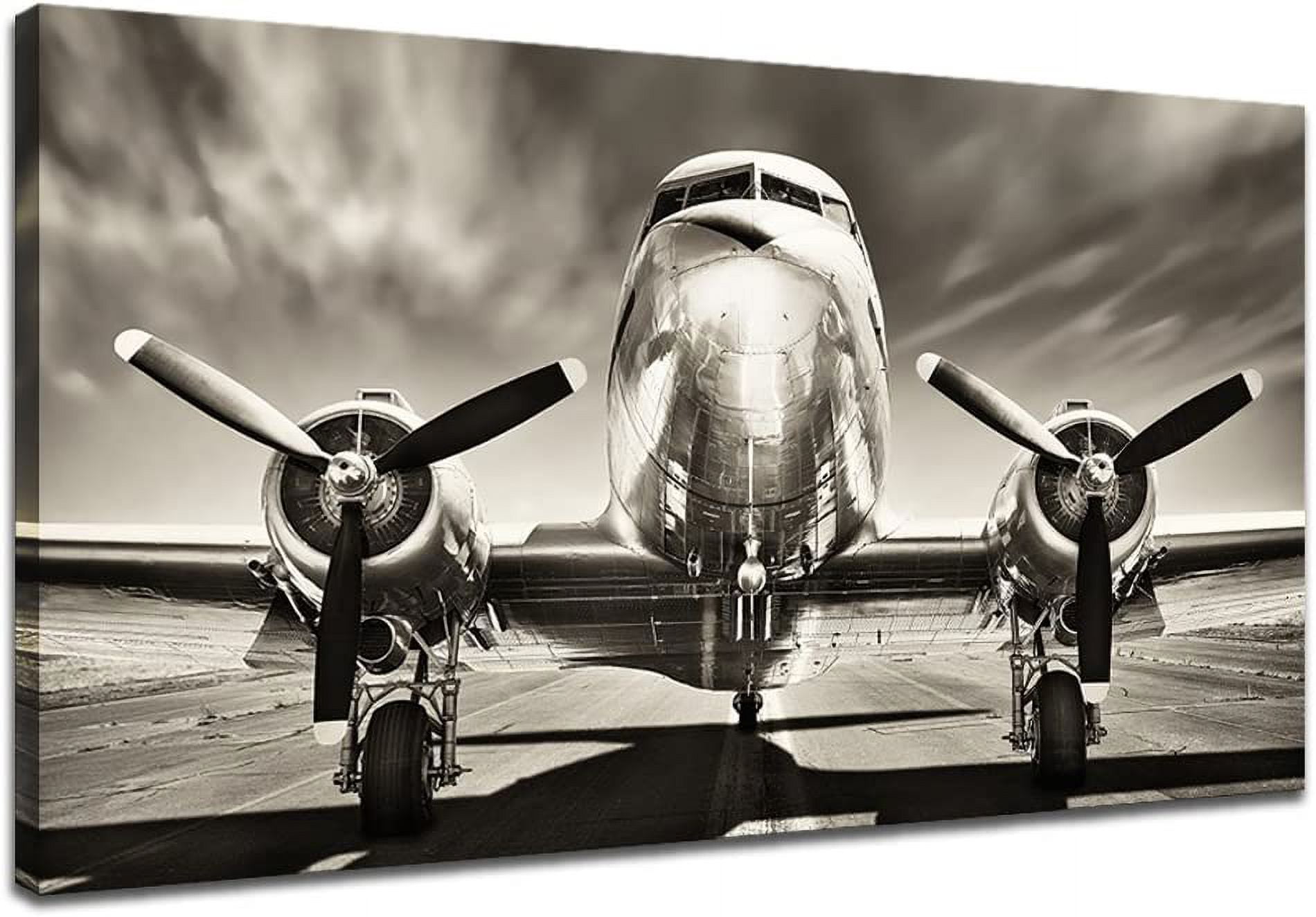 HFDF - Black and White Wall Art Large Turbe Fighter Aircraft on a ...