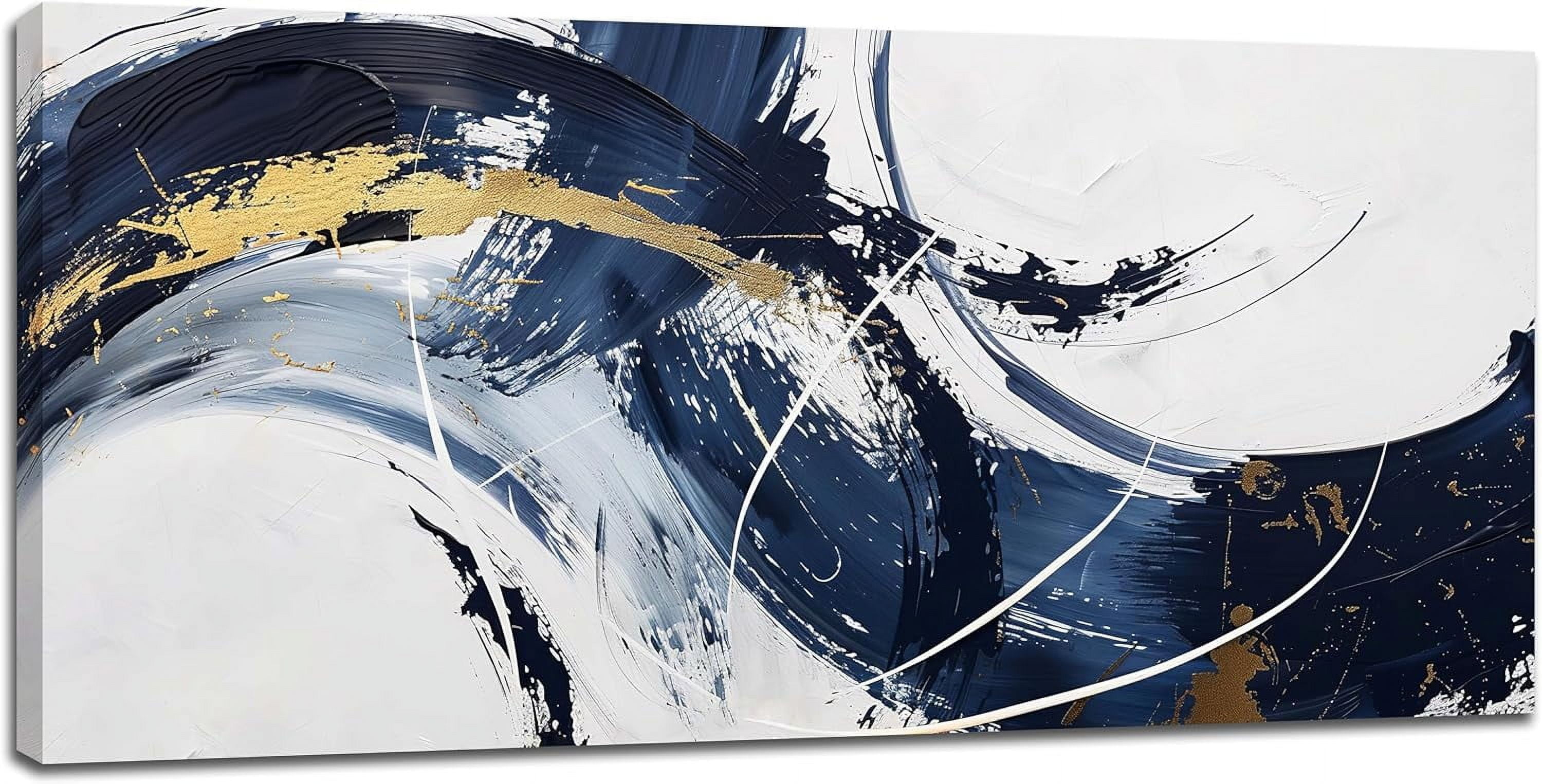 HFDF Blue Abstract Wall Art Navy Blue Gold Grey Circle Pictures Wall ...