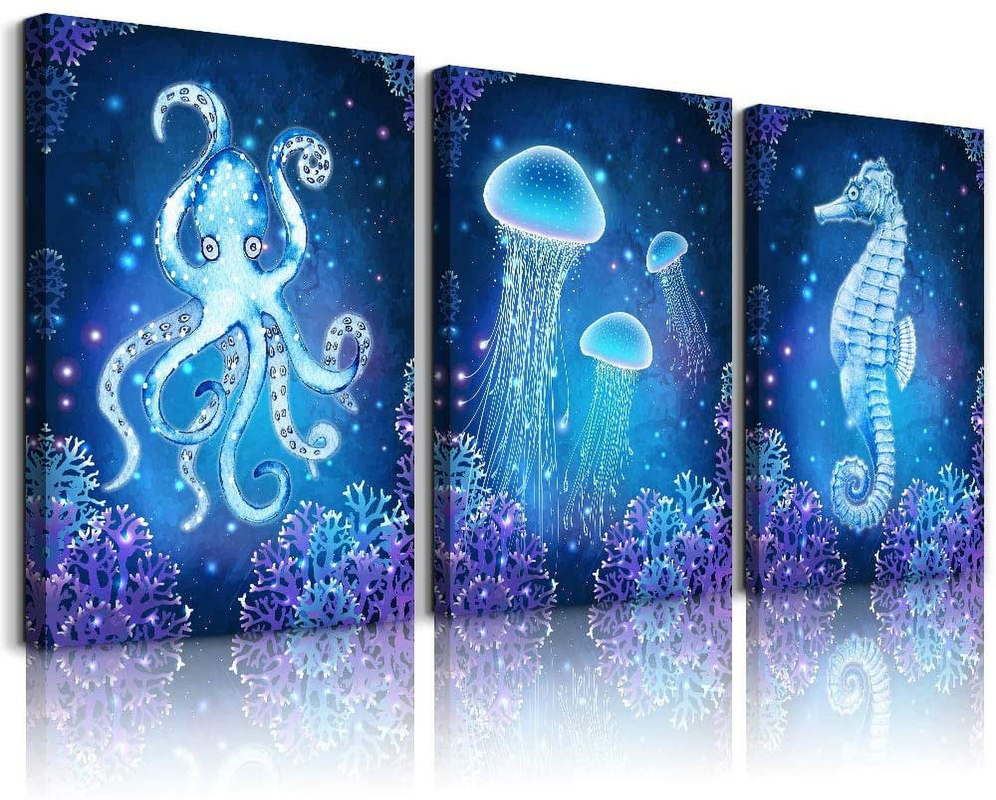 HFDF Blue Ocean Life Theme Canvas Prints Wall Art Paintings For Living ...