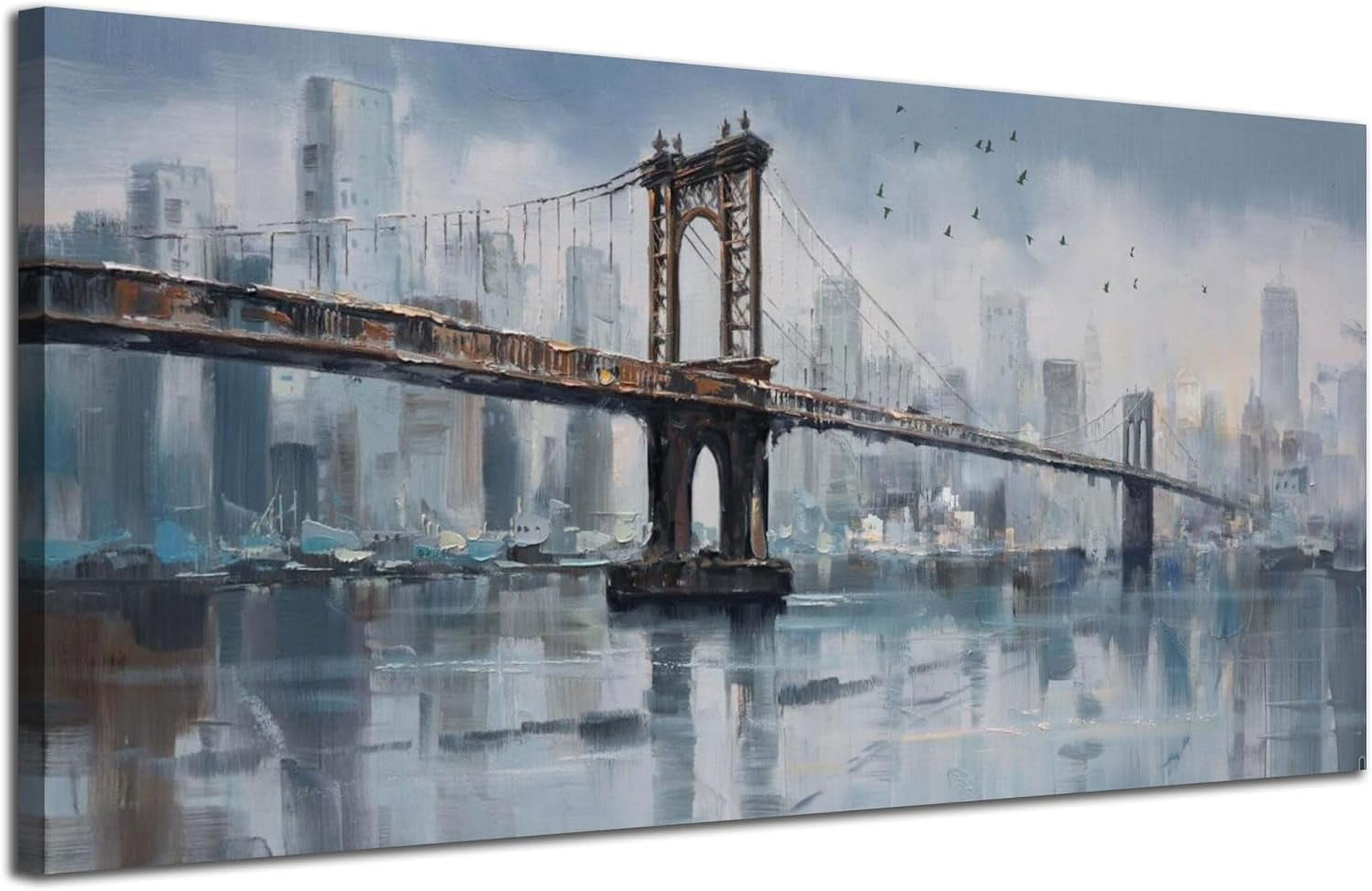 HFDF Brooklyn Bridge Wall Art Canvas Abstract Skyline New York City ...