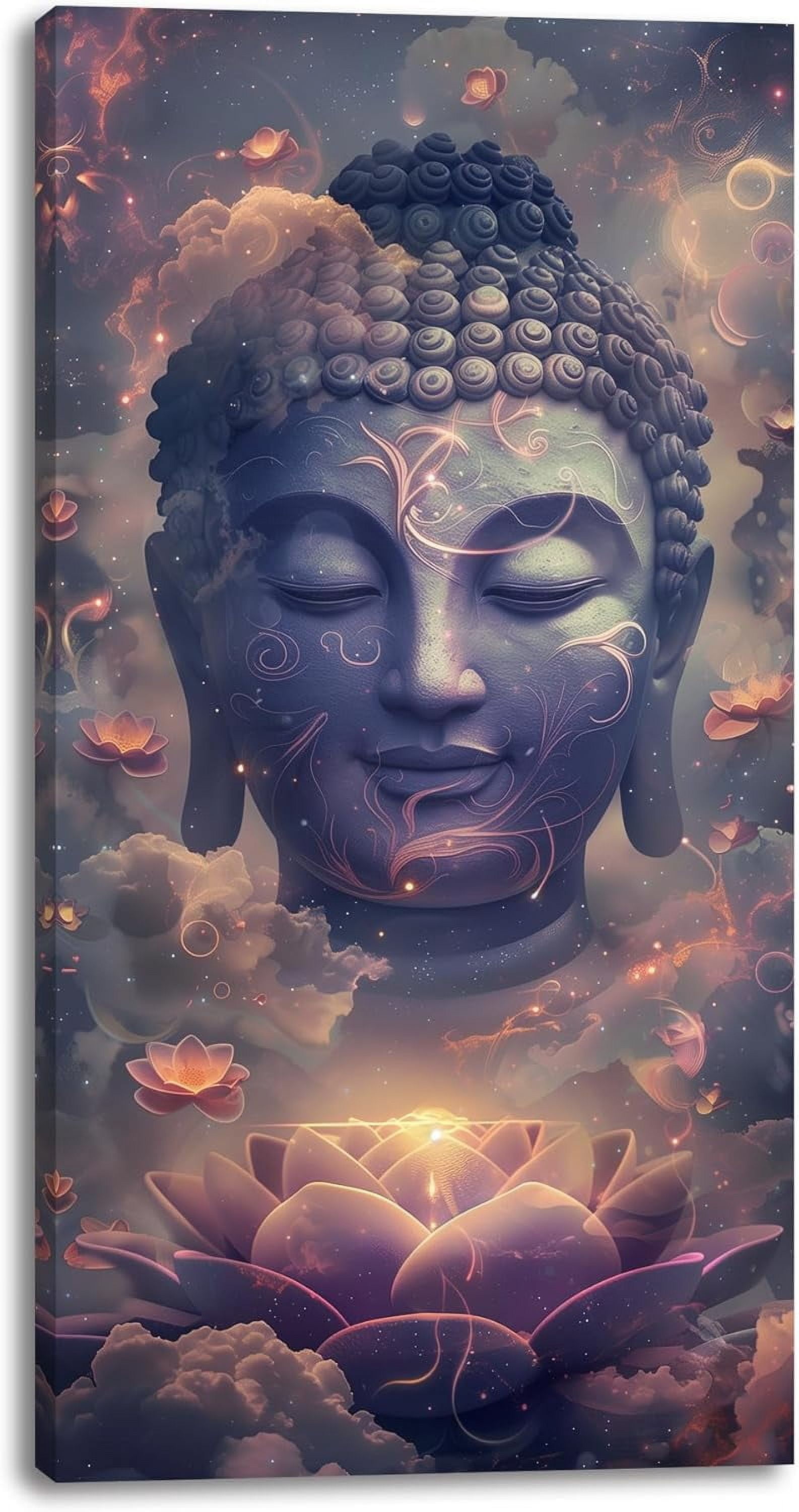 HFDF Buddha with Lotus Canvas Wall Art for Bathroom Bedroom Home ...