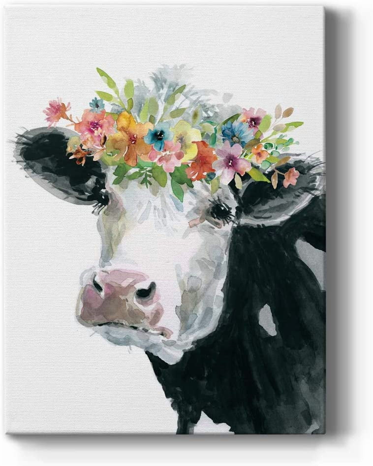 HFDF Canvas Animal Wall Art Home Patgs & Prts nocent Floral Crown Cow ...