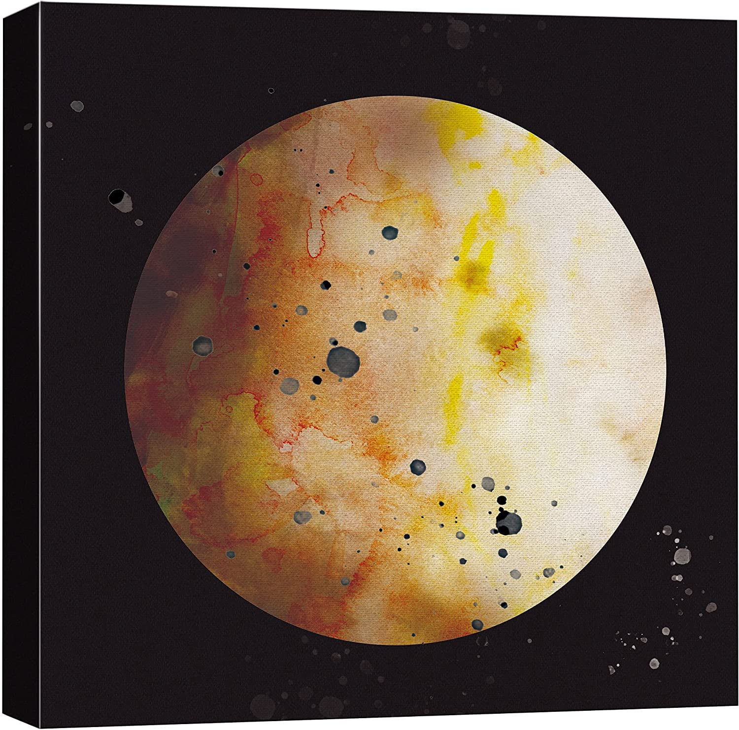 HFDF Canvas Print Wall Art Orange Watercolor Effect Moon in Galaxy ...